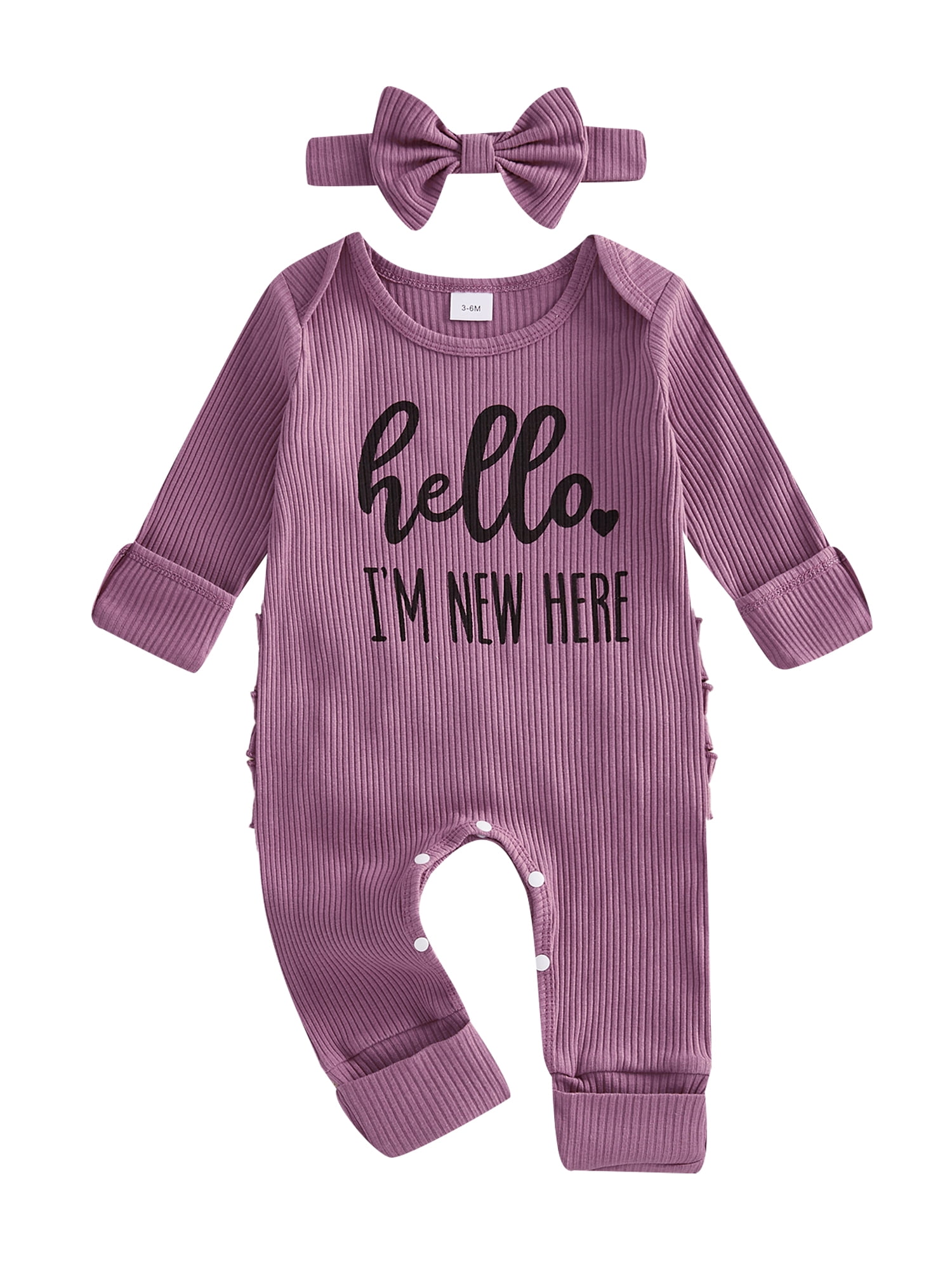 Im New Here Newborn Outfit Baby Girl Long Sleeve Letter Romper Ribbed Jumpsuit Preemie Coming ...