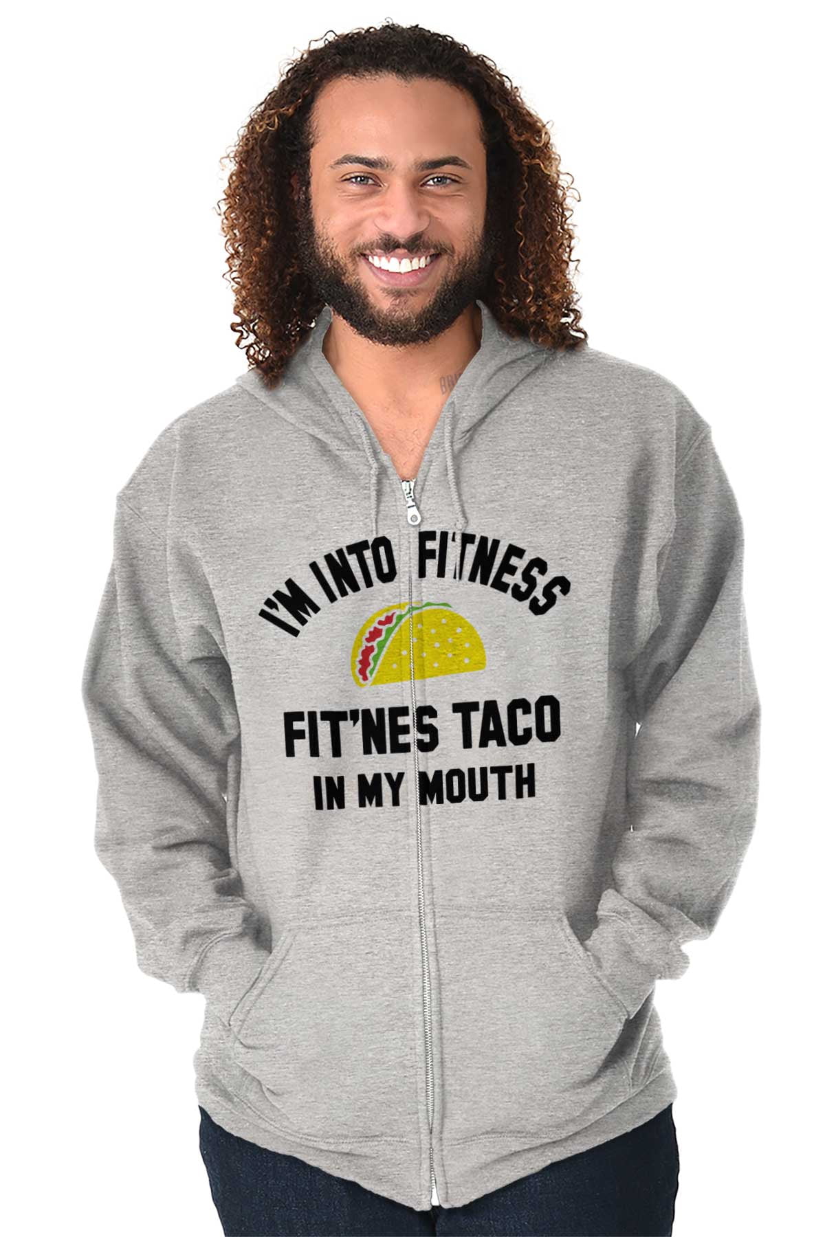 Im into Fitness Taco In My Mouth Gym Zip Up Hoodie Men's Women's Brisco ...