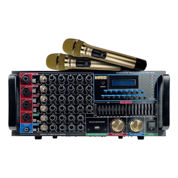 ImPro PMA-9800 1600W Mixing Amplifier Bundle with ImPro UHF-77 Wireless ...