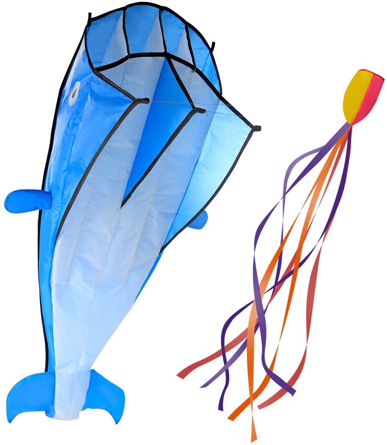 Image 132 inch 3D Huge Blue Cloth Dolphin Kite for Adult Kids - Walmart.com