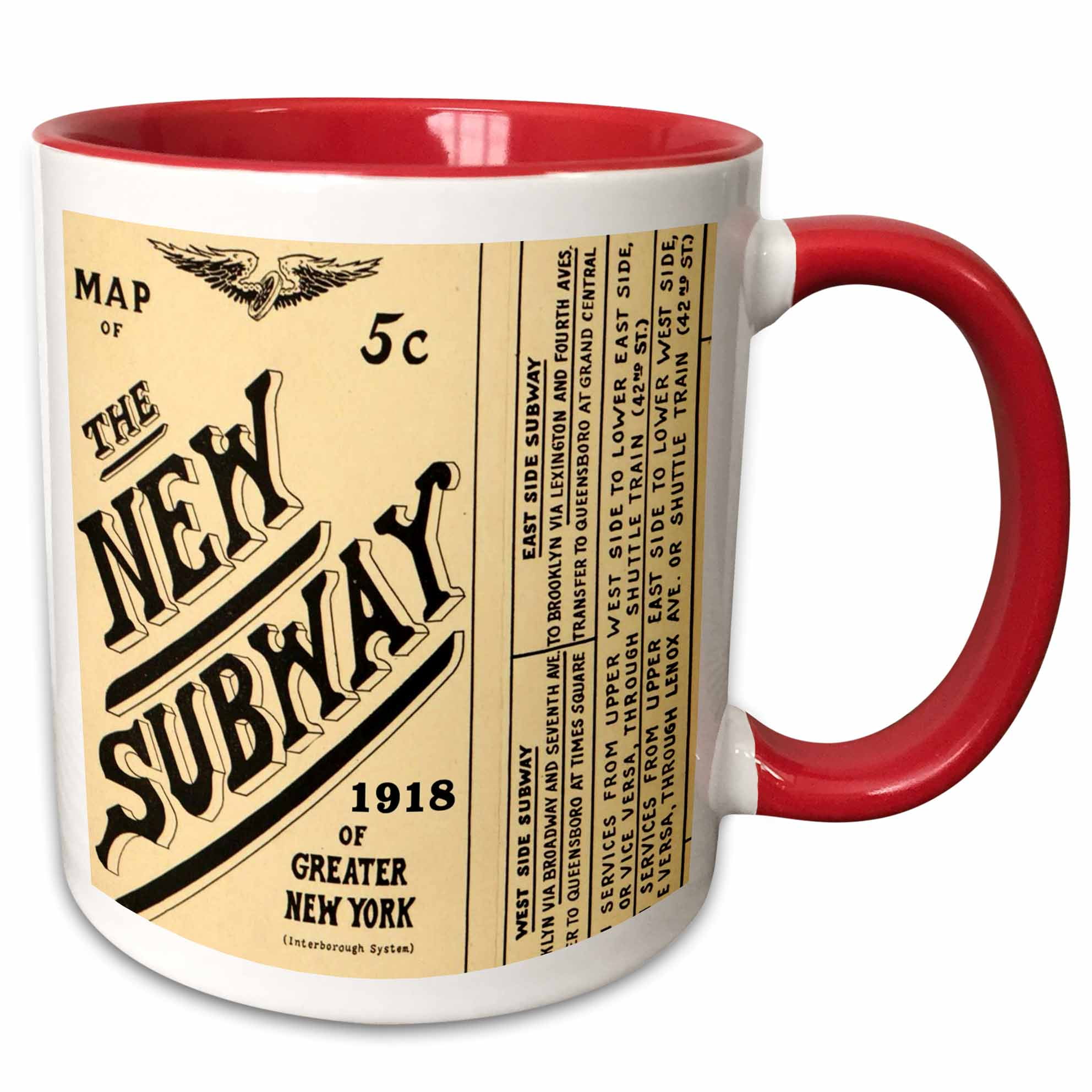 3drose, Image of 100 Year Old Subway Map of New York, 15oz Two-tone Red ...