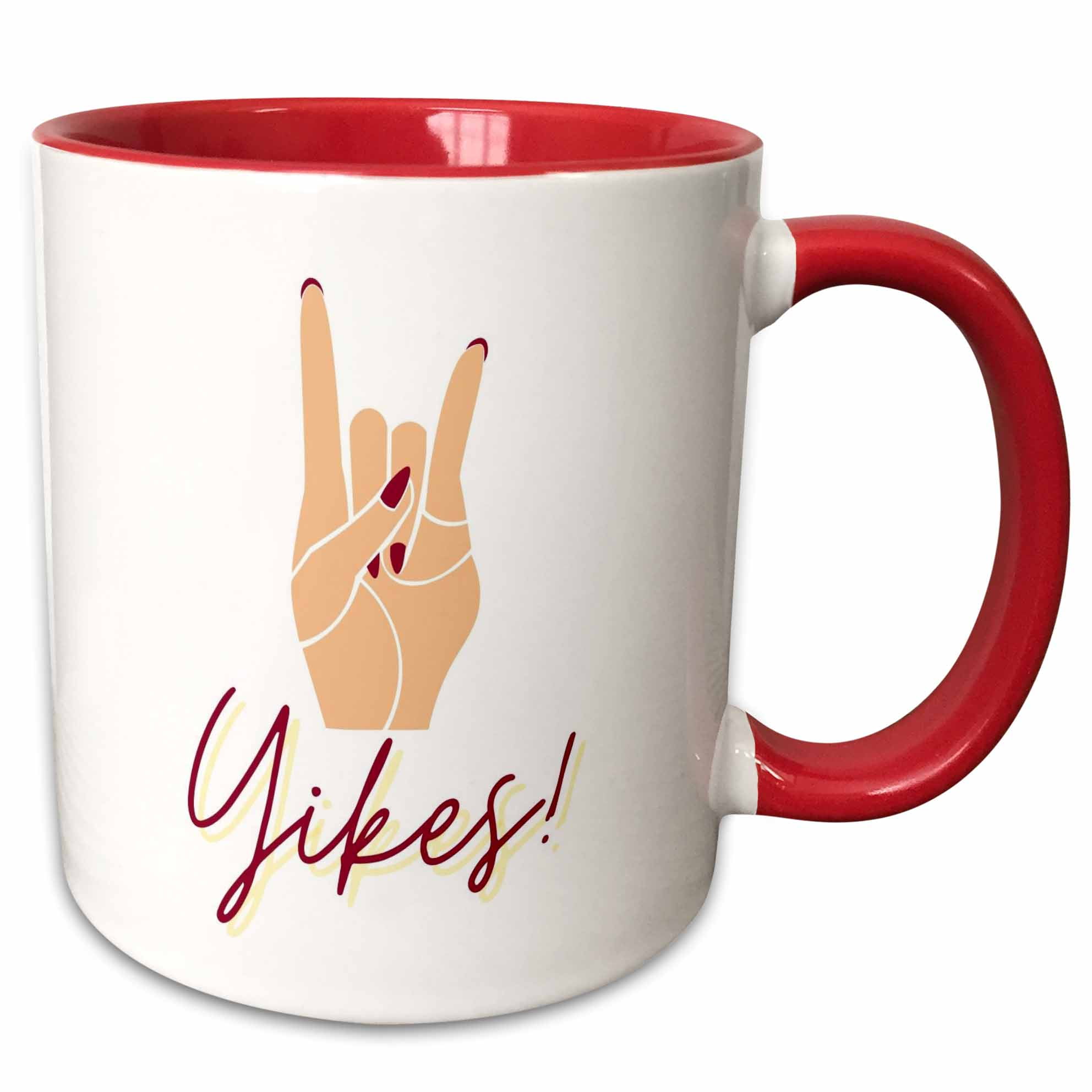 3drose, Image of a Hand with Text of Yikes, 15oz Two-tone Red Mug ...
