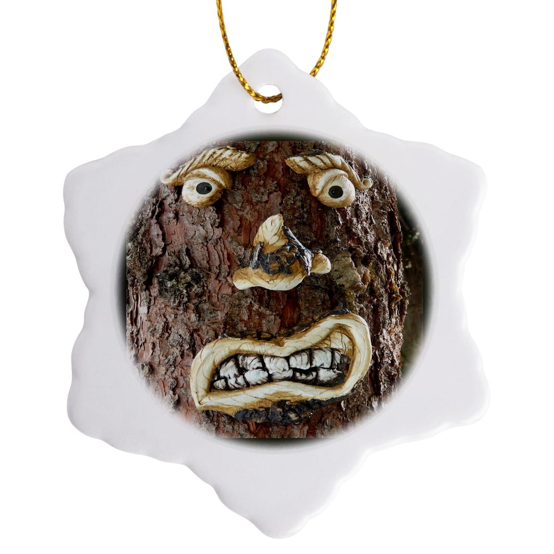 3drose, Image of an Angry Tree Face, 3 inch Snowflake Porcelain ...