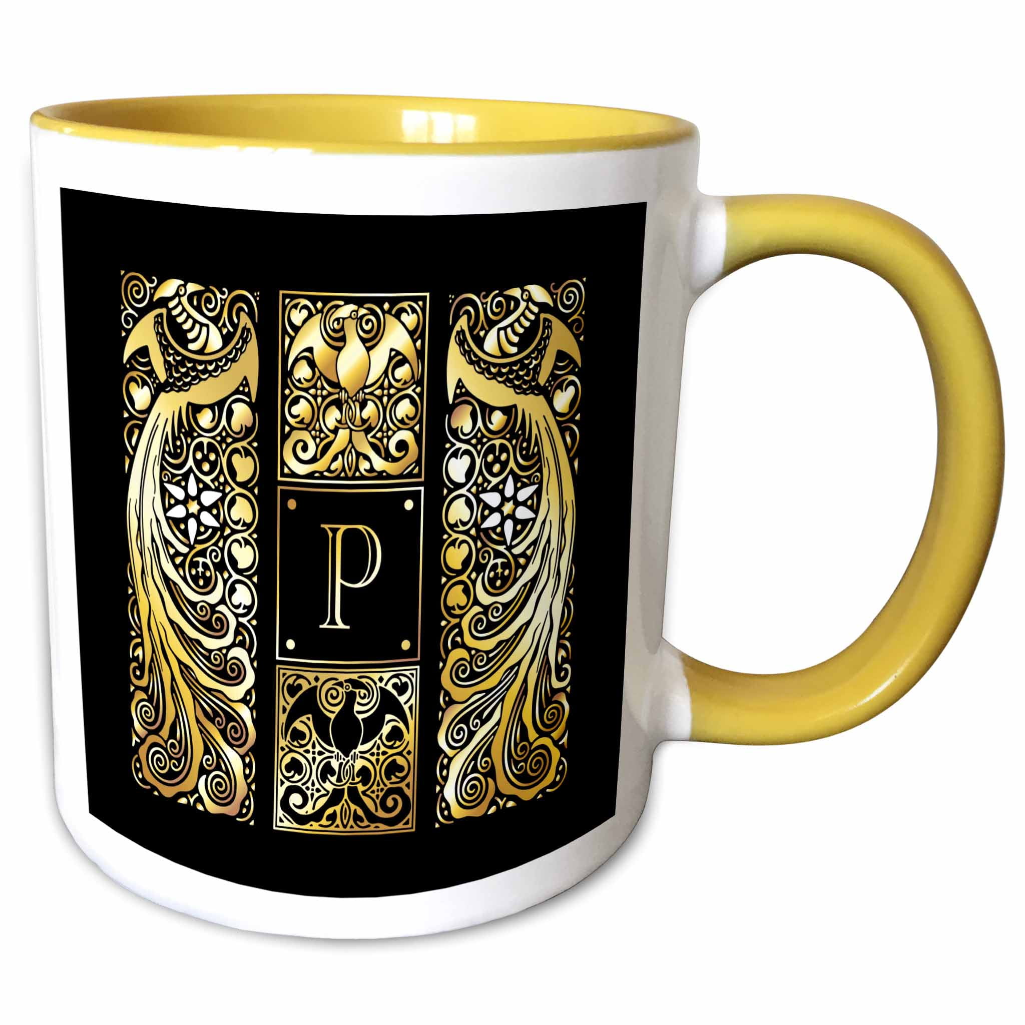 3drose, Image of Art Nouveau Peacocks- Monogram Letter P- Not Foil ...