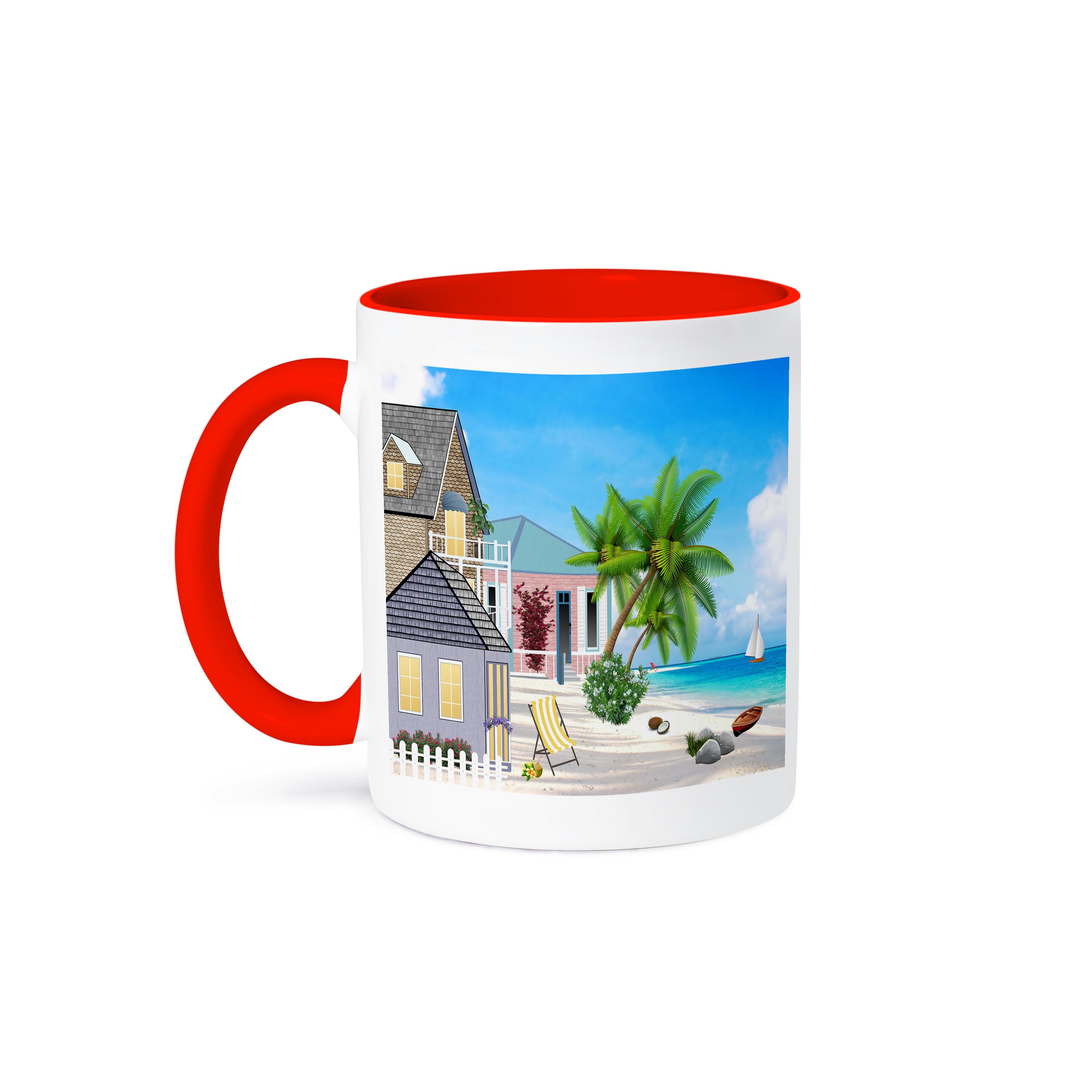 Image Of Beach House With Sailboat And Tropic Drinks On Sea, 11oz Two ...