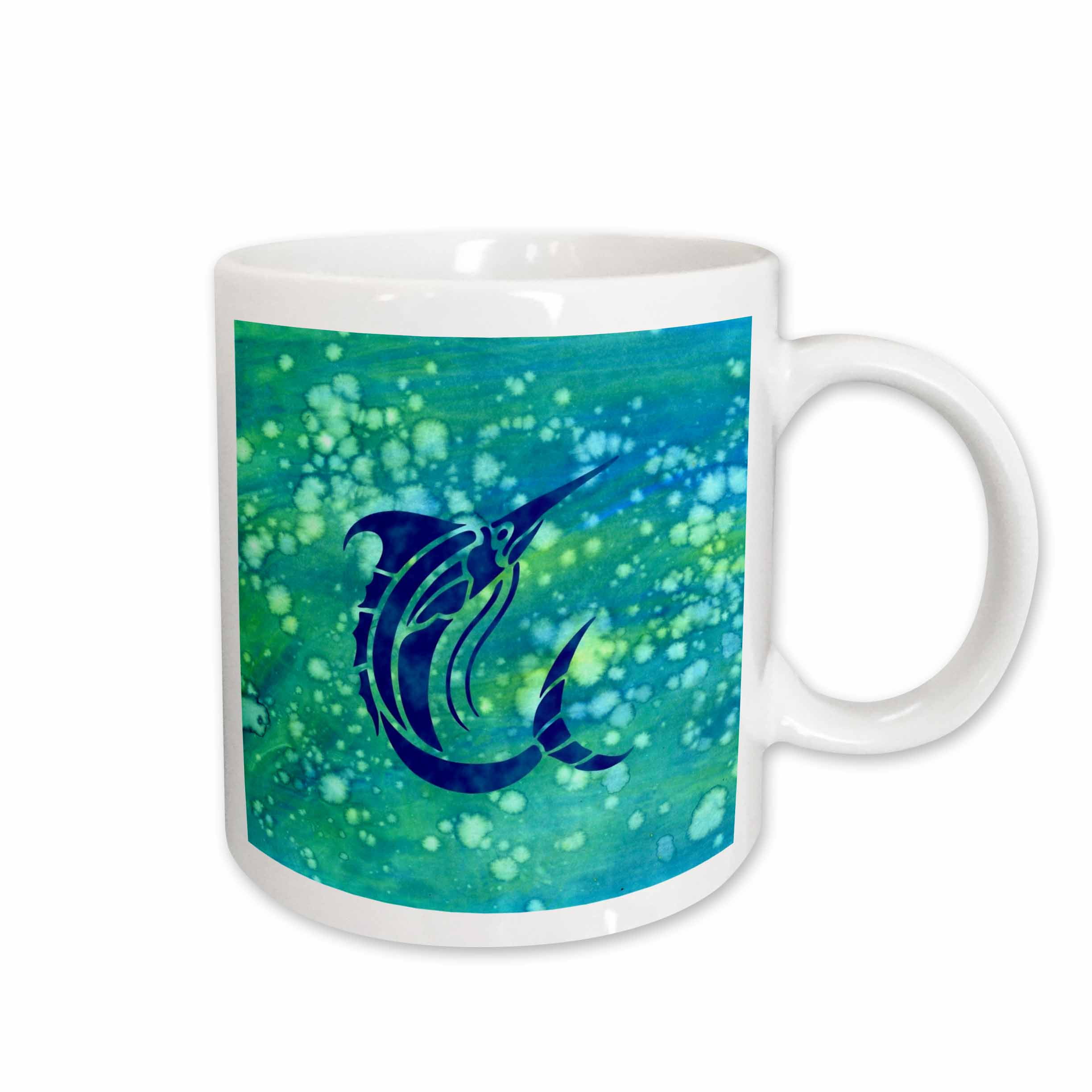 3drose, Image of Blue Marlin Stencil on Watercolor Background, 11oz Mug ...