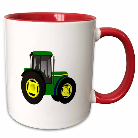 3drose, Image of Bright Green Tractor Cartoon with Yellow Wheels, 15oz ...