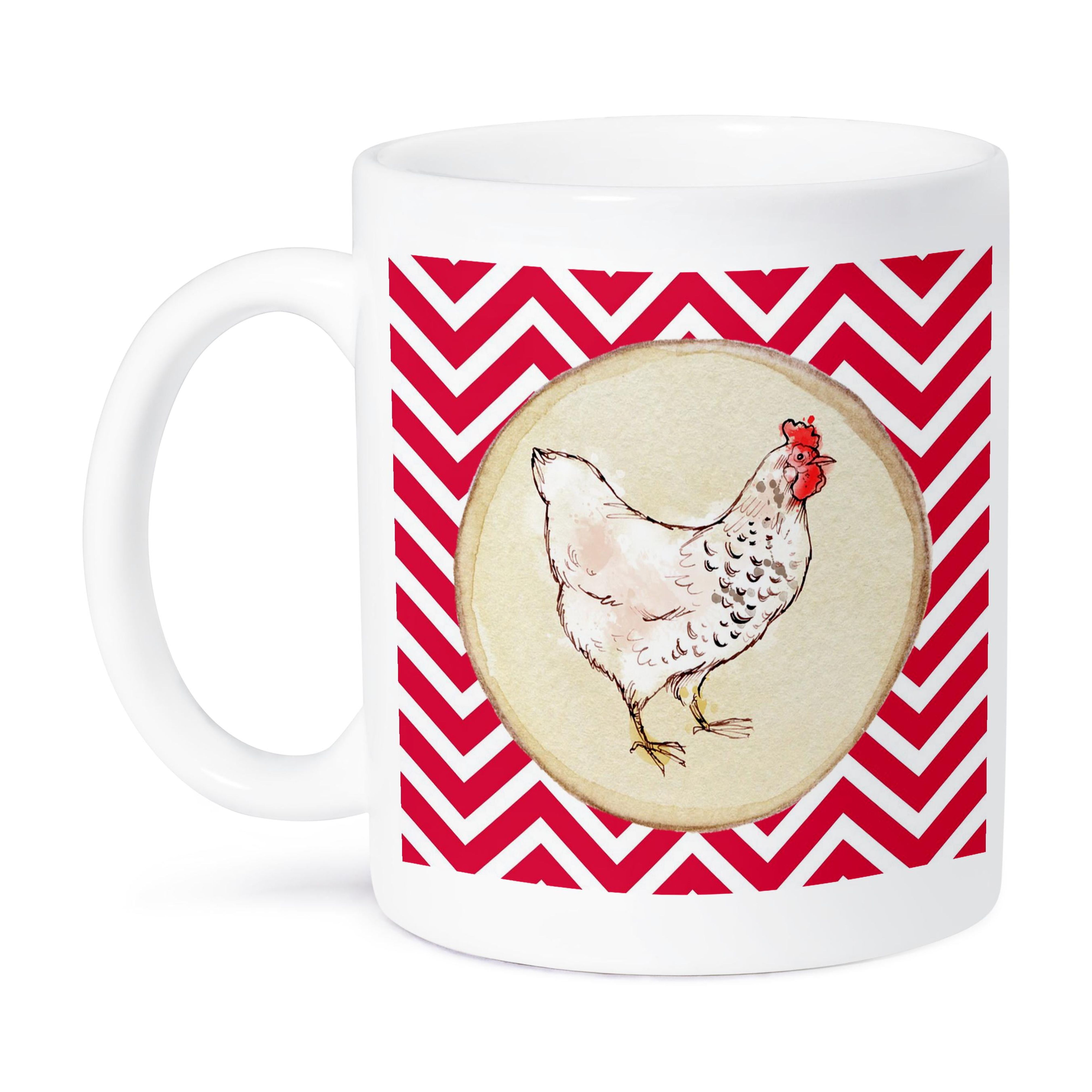 Image Of Cartoon Farm Chicken On Red Chevron, 11oz Mug - Walmart.com