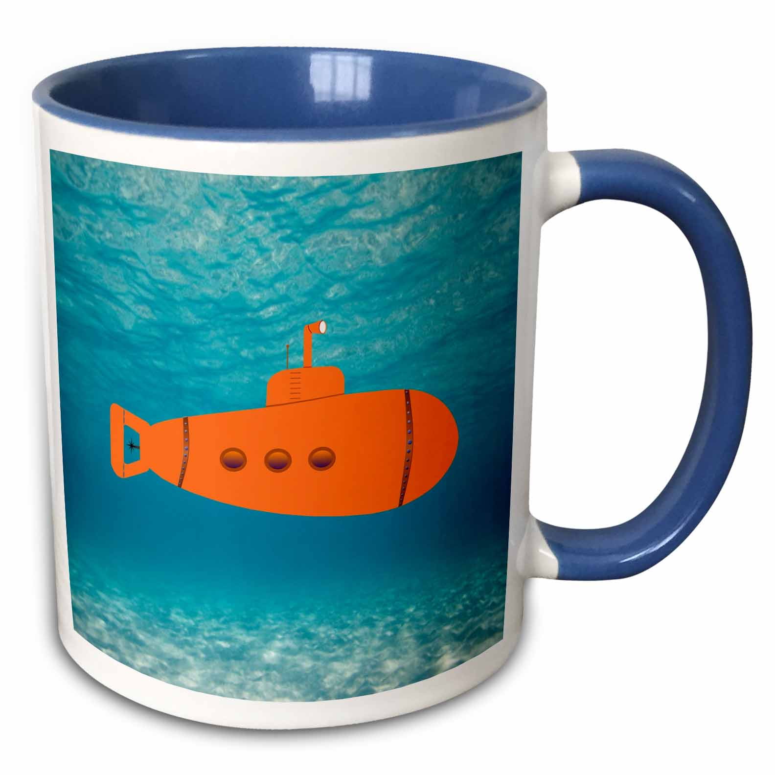 3drose, Image of Cartoon Orange Sub in Real Underwater, 11oz Two-tone ...