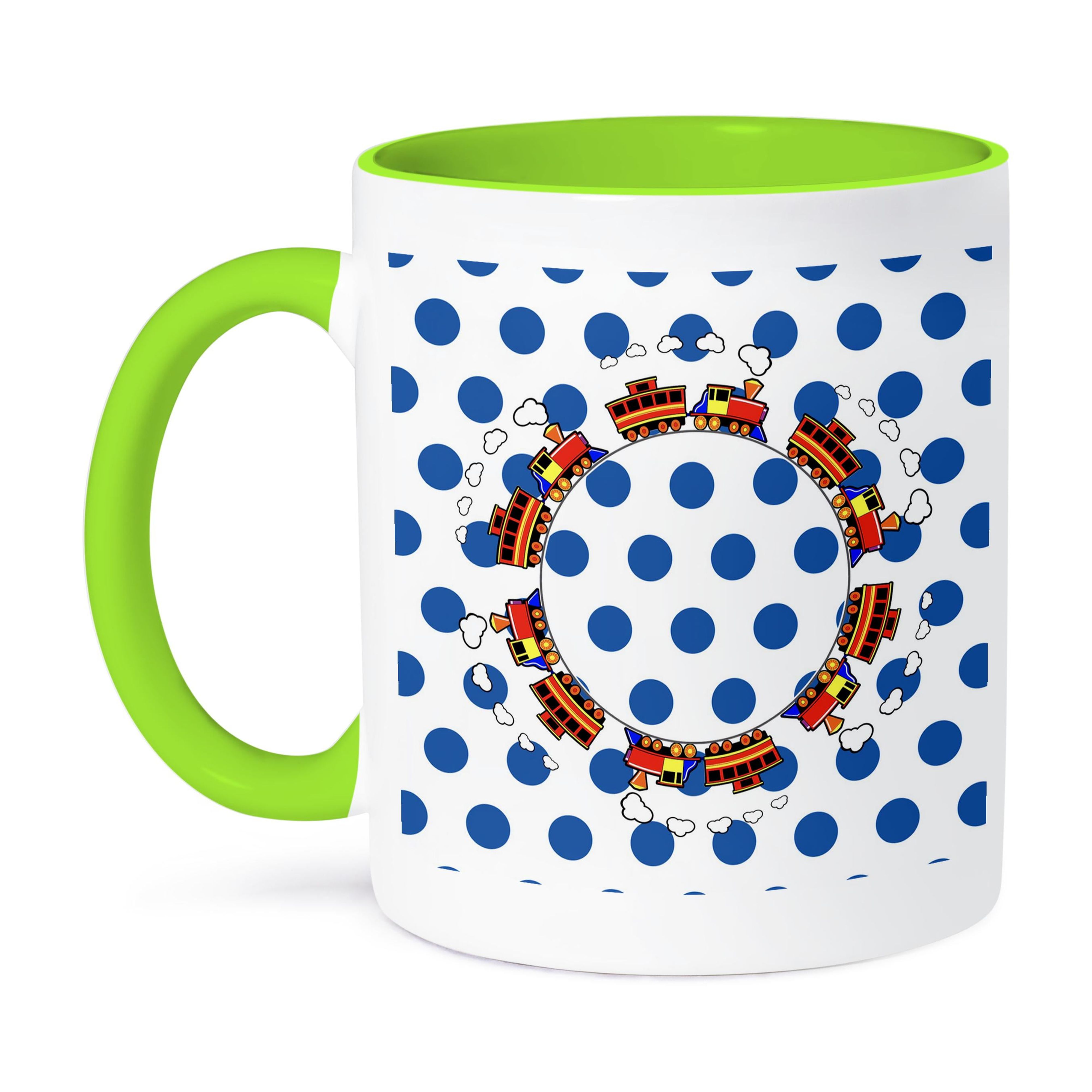 Image Of Choo Choo Goes Round And Round On Blue Dots, 15oz Two-Tone ...