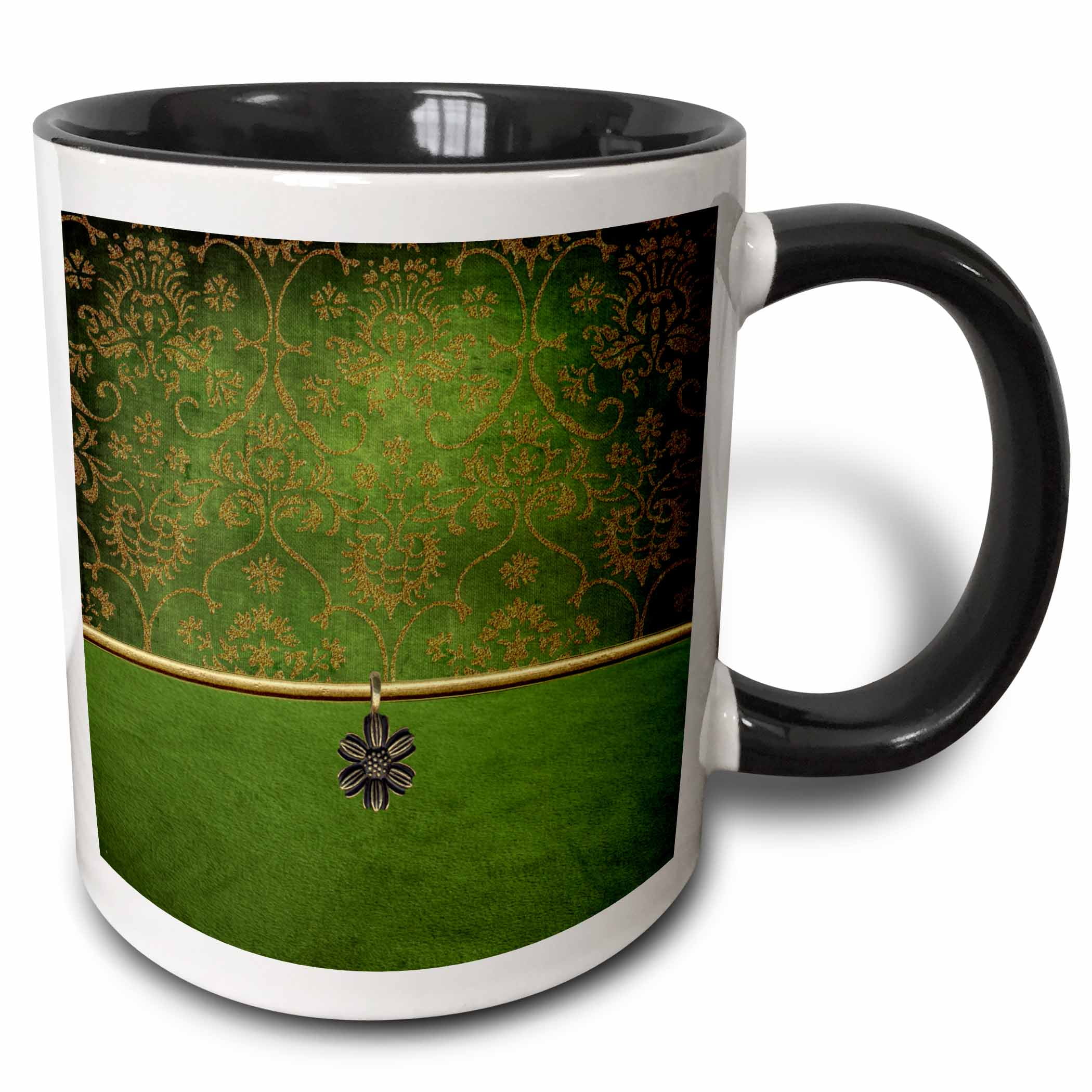 3drose, Image of Elegant Damask and Flower Jewel Design Green and Gold ...