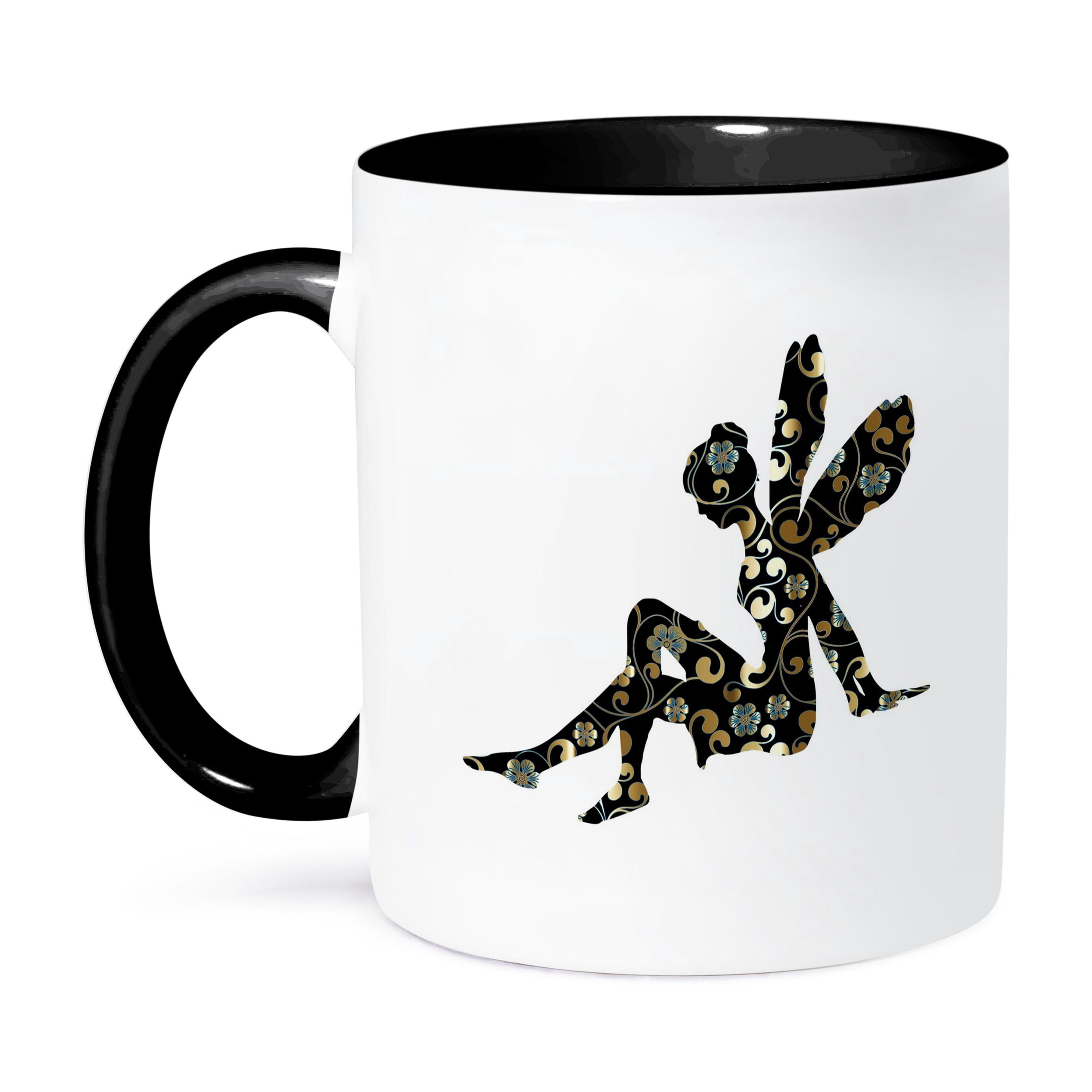 Image Of Fairy In Metallic Gold And Black, 11oz Two-Tone Black Mug ...