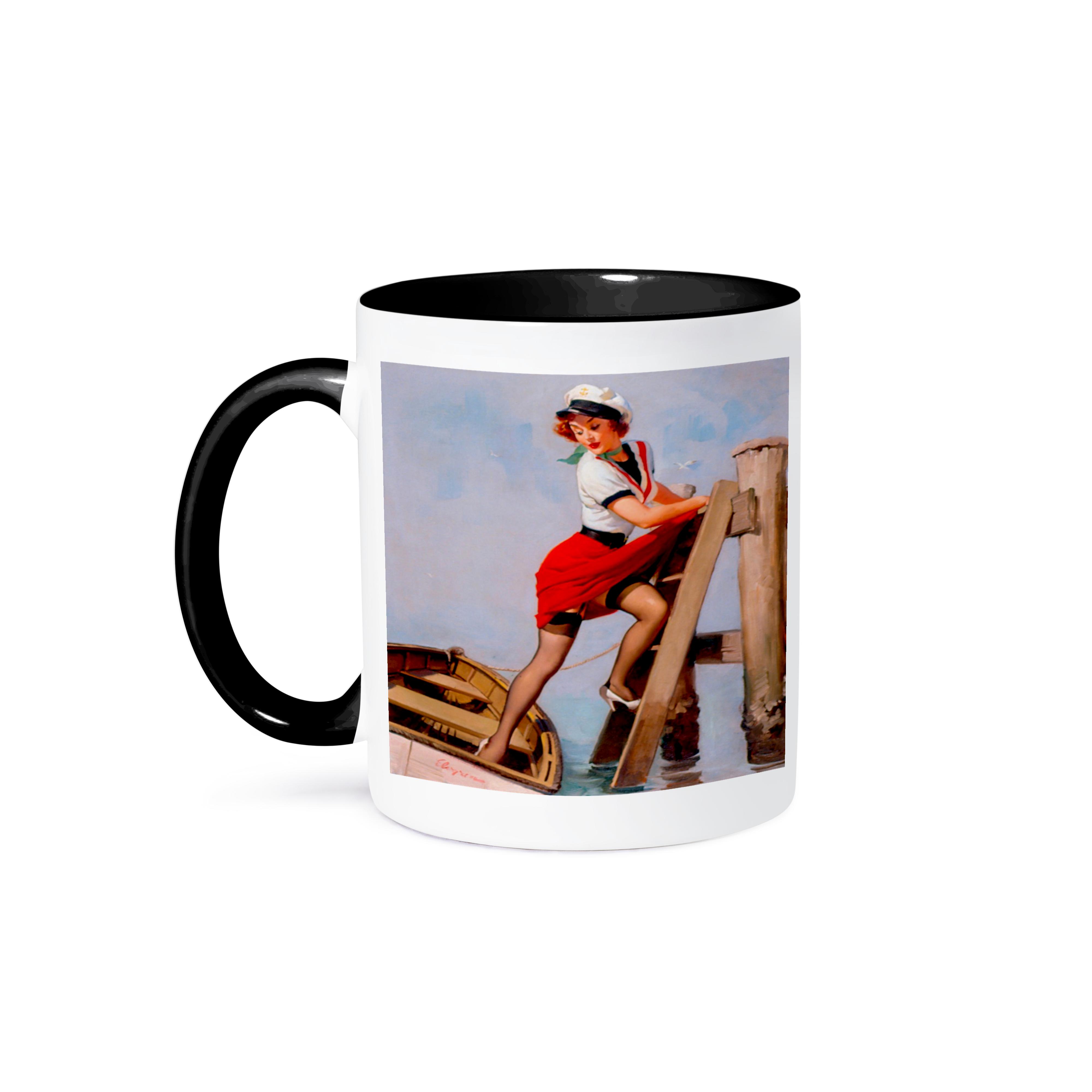 Image Of Famous Elvgren Pinup Painting Sailor Beware, 15oz Two-Tone ...