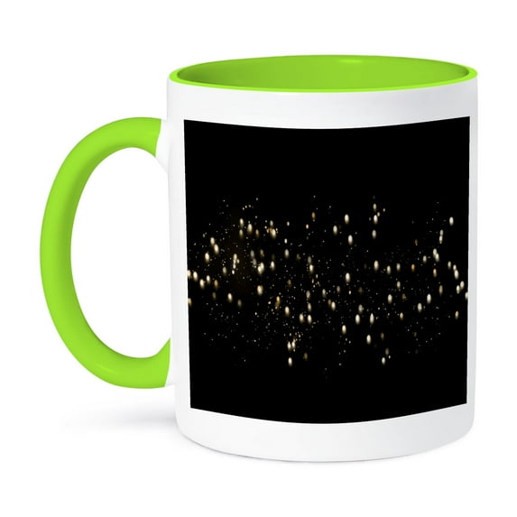 3dRose, Image of Glam Gold Confetti and Bokeh Splash On A Black Background, 11oz Two-Tone Green ...