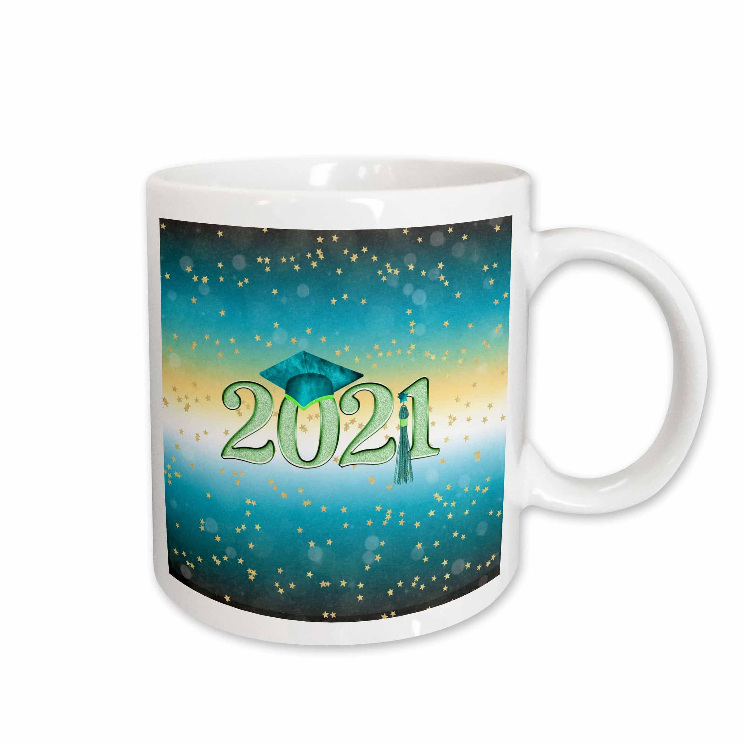3drose, Image of Graduation Cap and Tassel on 2021, Aqua Gold Star Design, 15oz Mug - Walmart.com