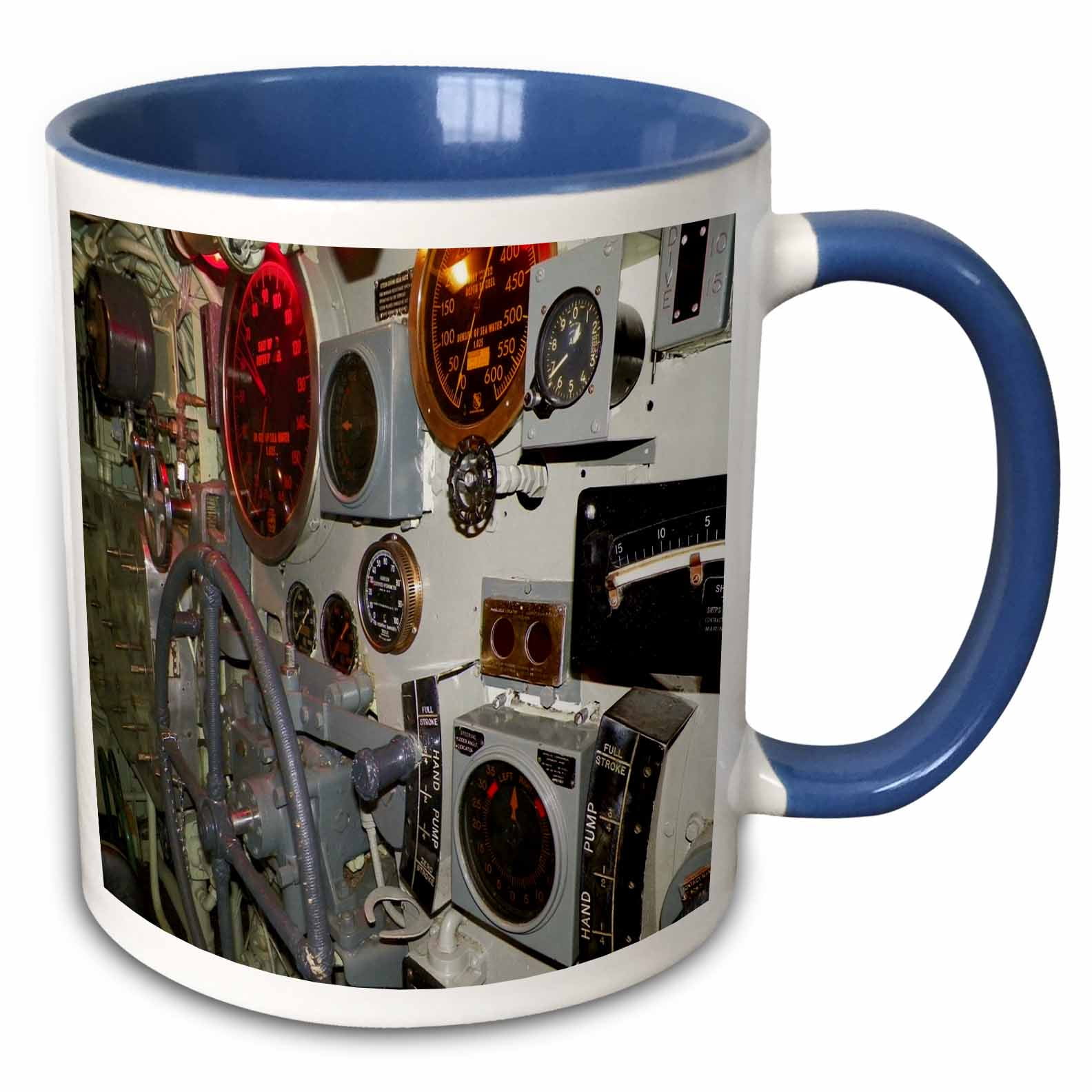 3drose, Image of Inside Instruments on a Submarine, 15oz Two-tone Blue ...