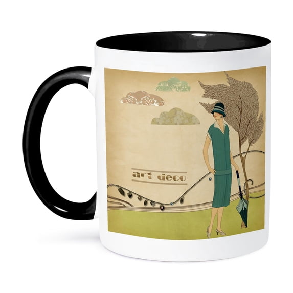 3dRose, Image of Lady In Teal Dress With Gold Words Art Deco, 11oz Two ...