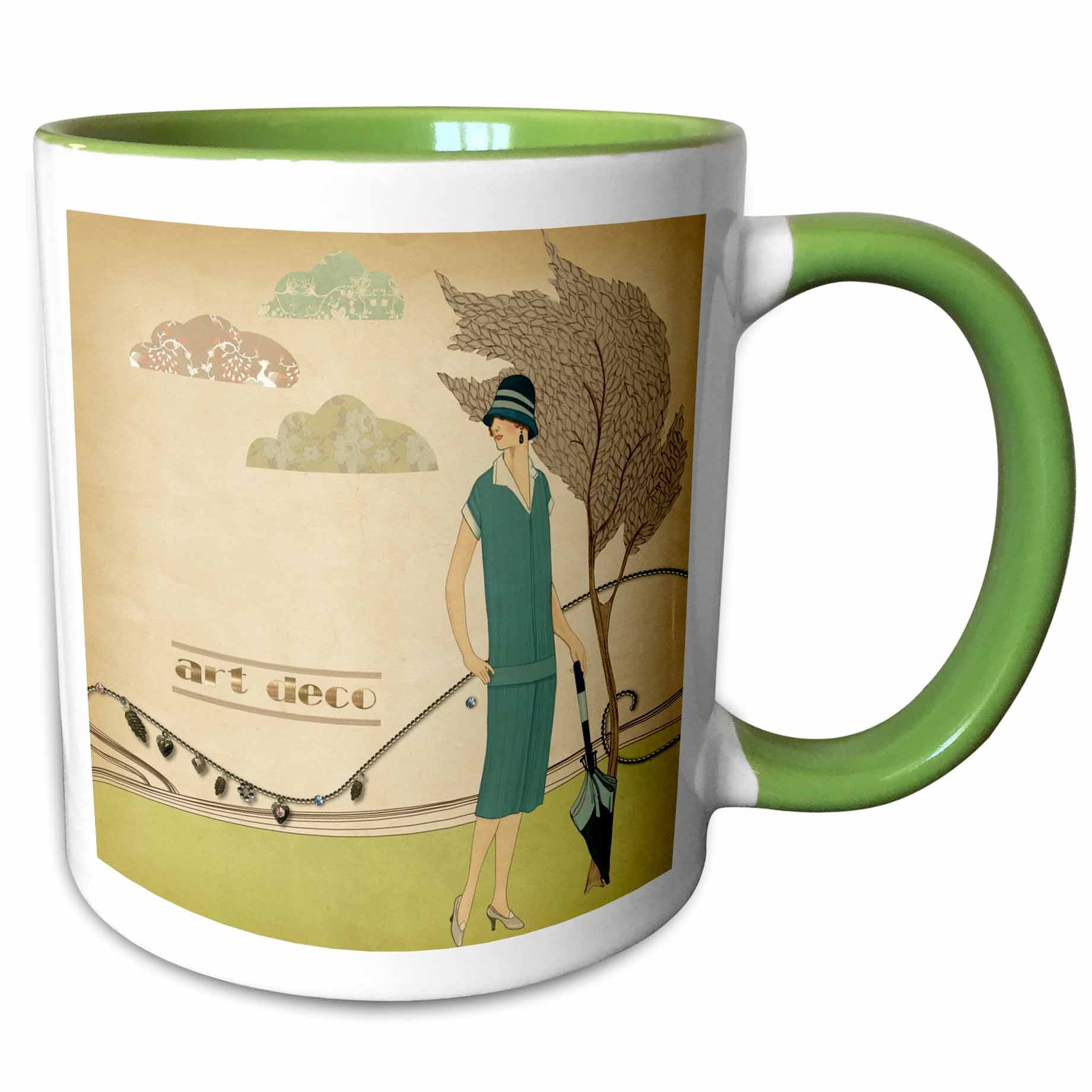 3drose, Image of Lady in Teal Dress with Gold Words Art Deco, 15oz Two ...