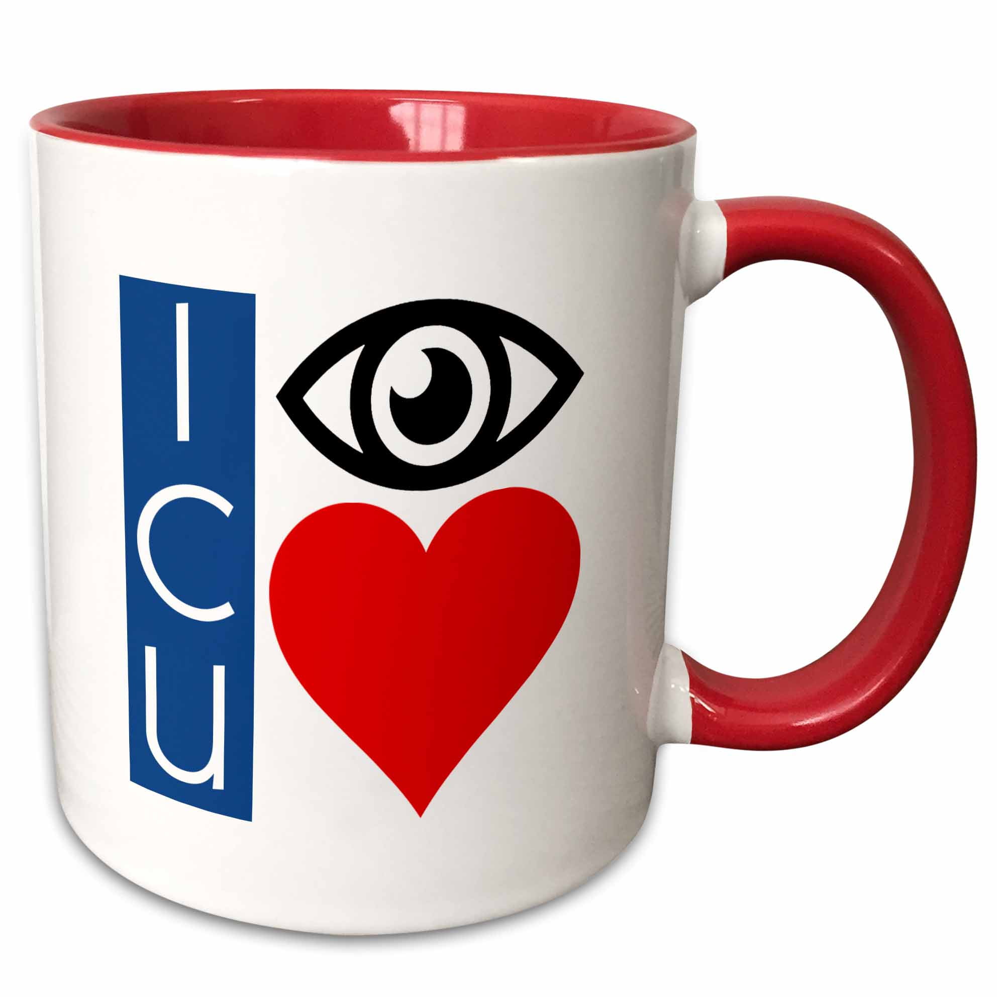 3drose, Image of Letters Icu with Eye and Heart Pictures, 15oz Two-tone ...