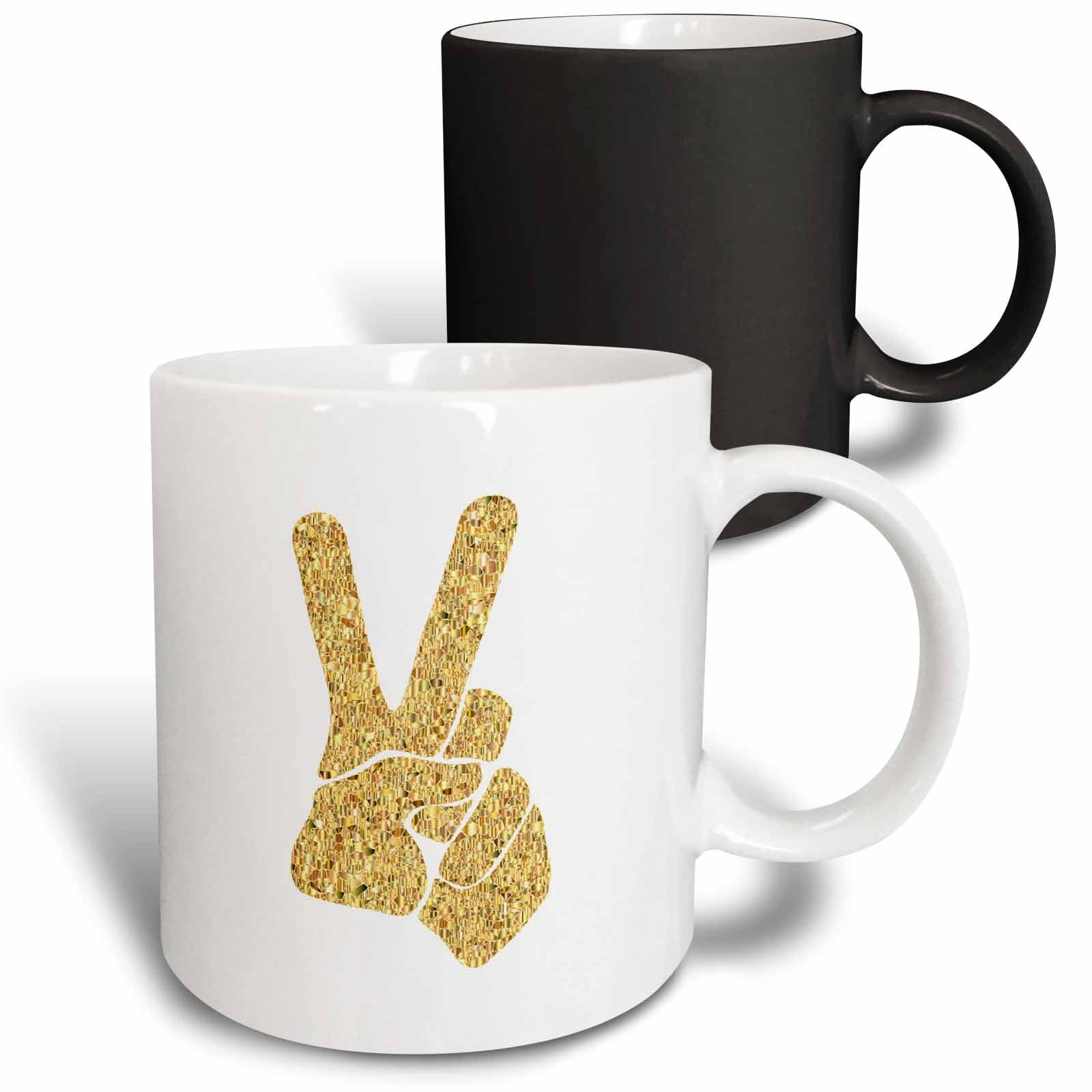 3drose, Image of Metallic Gold Hand Peace Sign, 11oz Magic Transforming ...