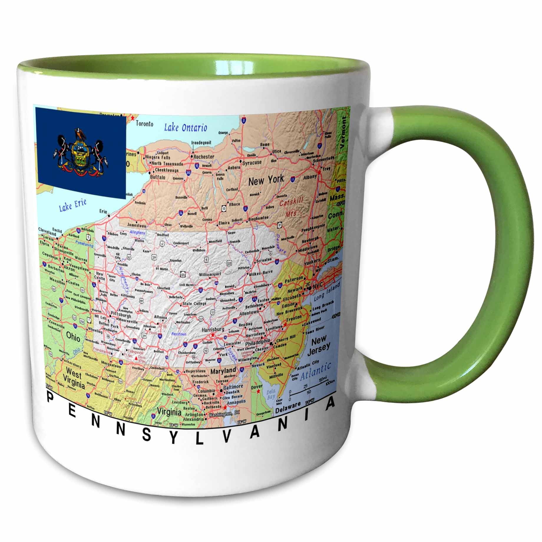 3drose, Image of Pennsylvania Topographic Map with Flag, 15oz Two-tone ...