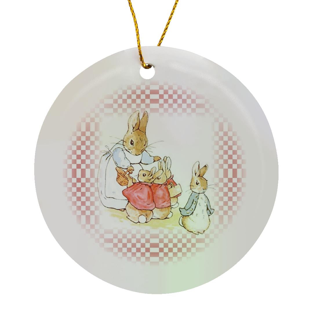 3drose, Image of Peter Rabbit Scene on Pink Checks, Circle Porcelain ...