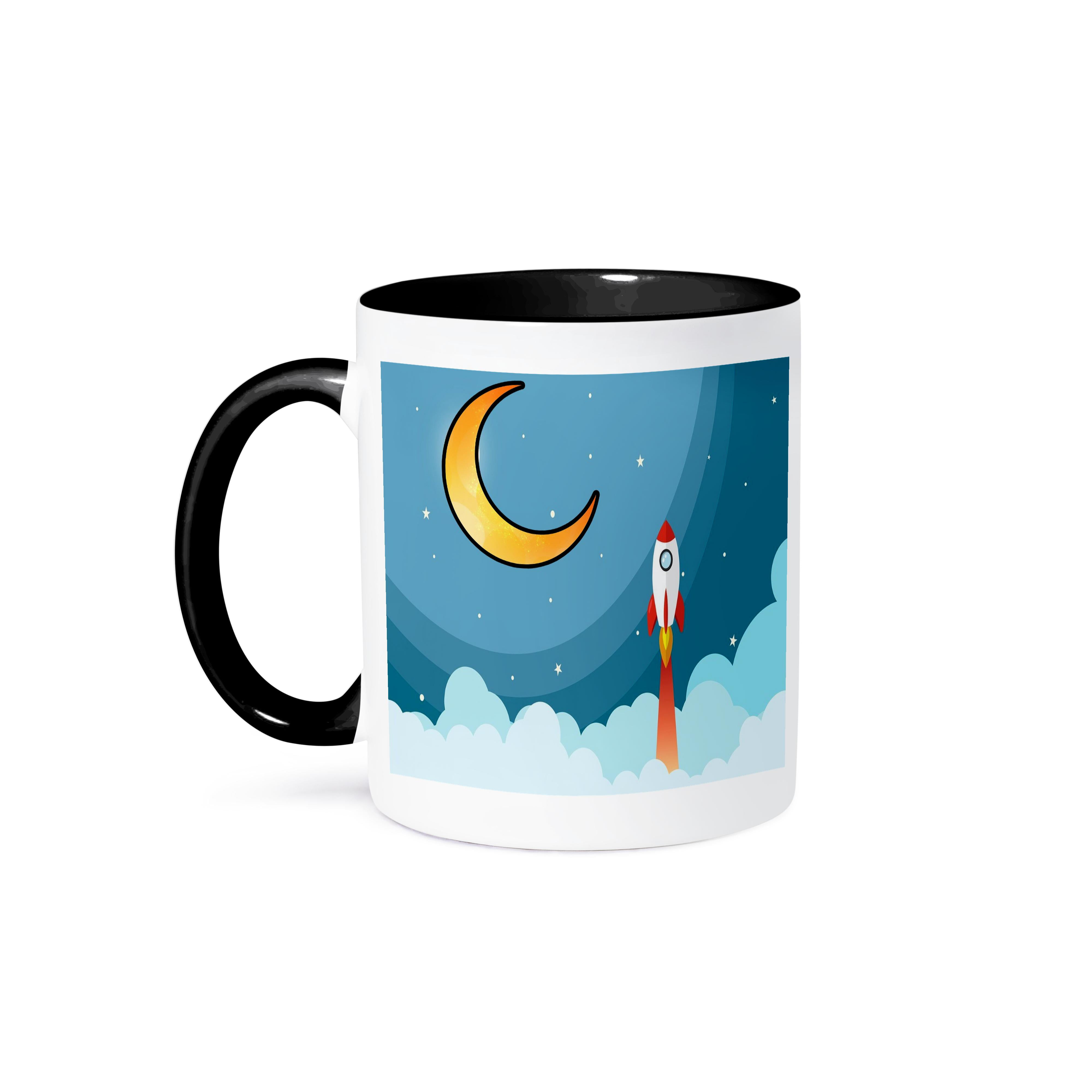 3drose, Image of Red Rocketship in Space with Big Crescent Moon, 15oz ...