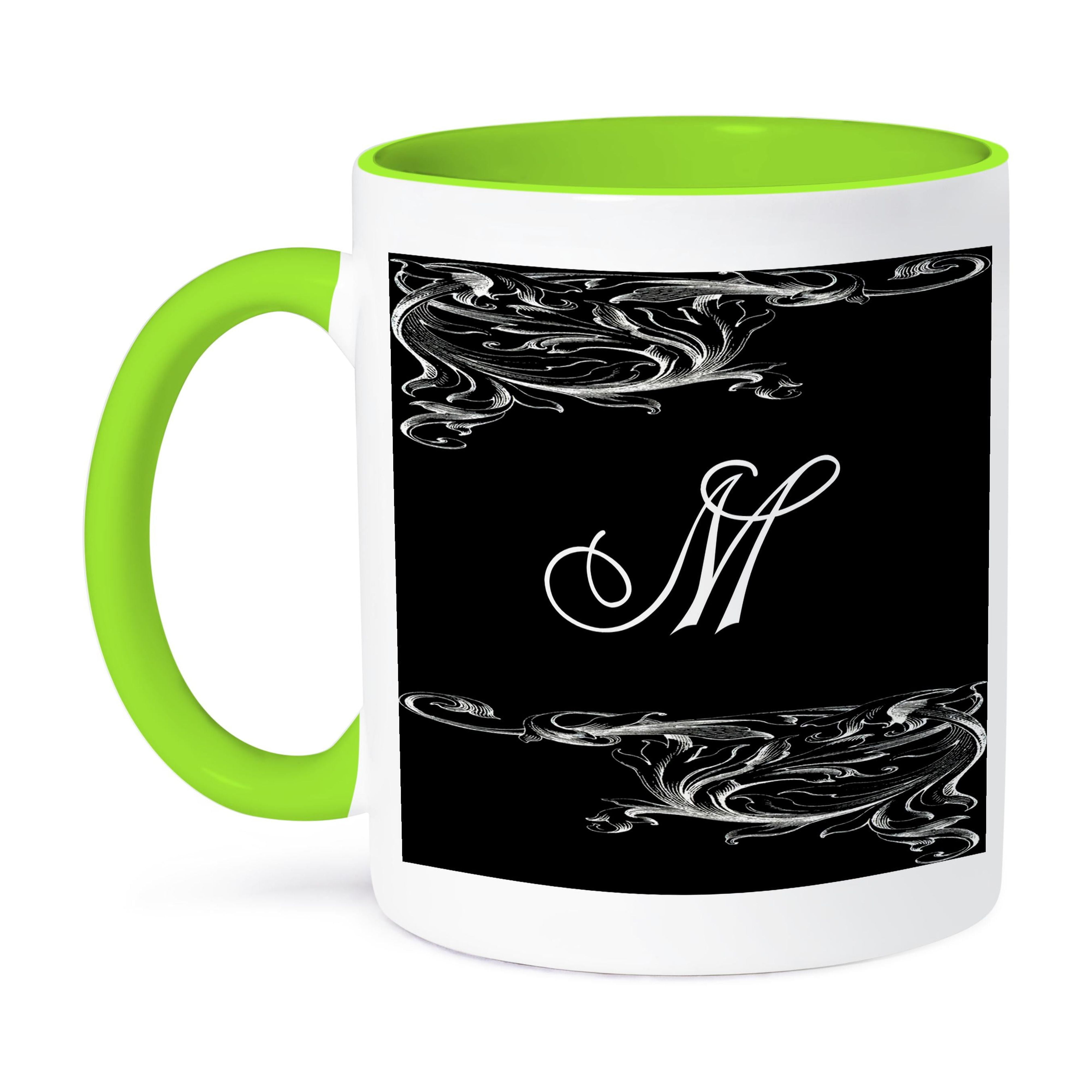 Image Of Scrolly Victorian Style Letter M, 15oz Two-Tone Green Mug ...