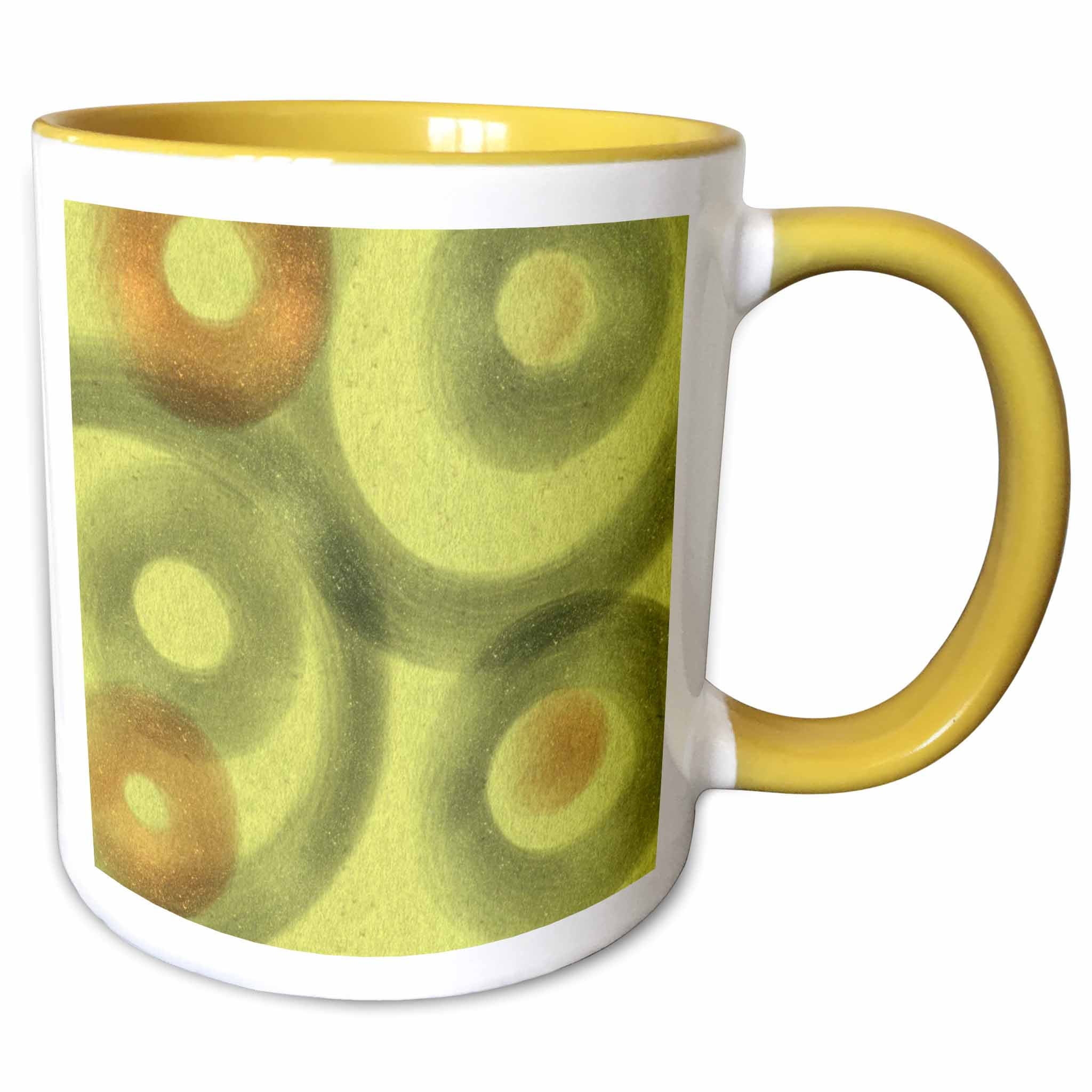 3drose, Image of Smudge Painting of Olive and Orange Circles, 11oz Two ...