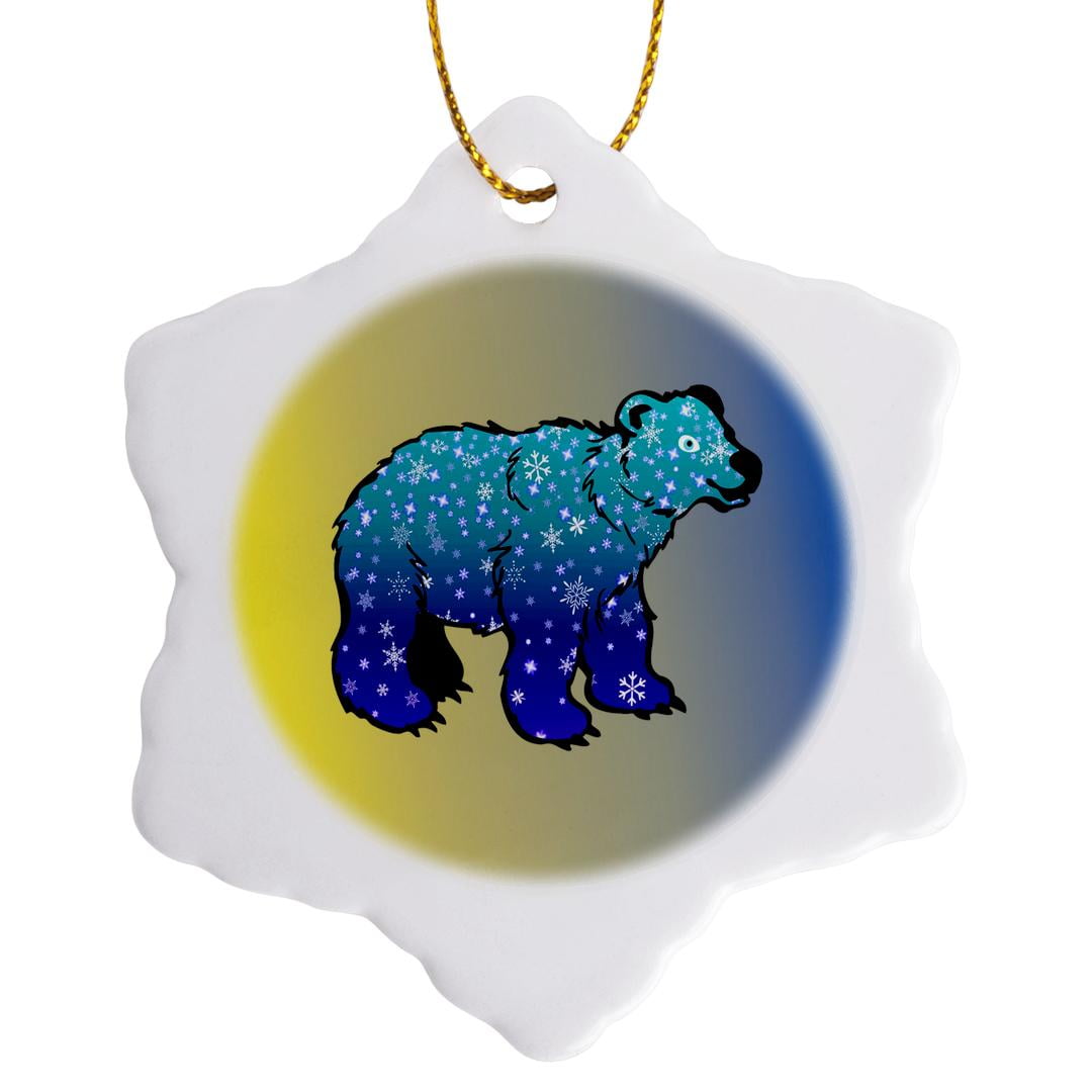 3drose, Image of Snowflake Polar Bear on Blue Yellow Gradient, 3 inch ...
