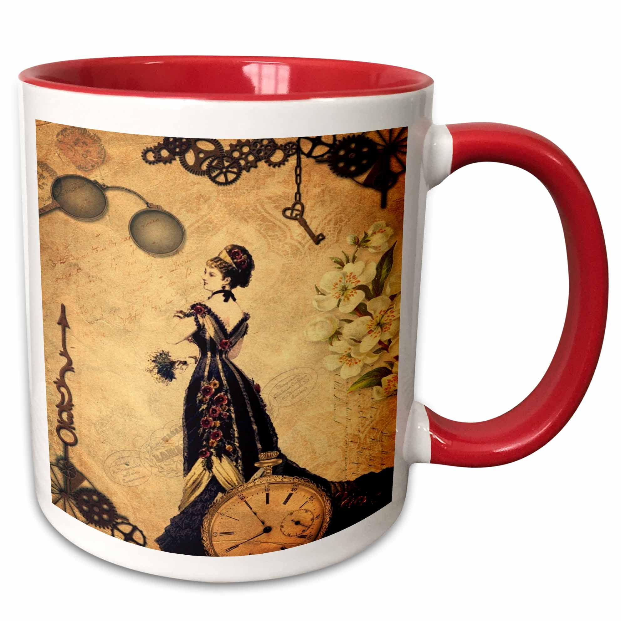 3drose, Image of Steampunk Keys Gears and Victorian Dressed Lady, 11oz ...