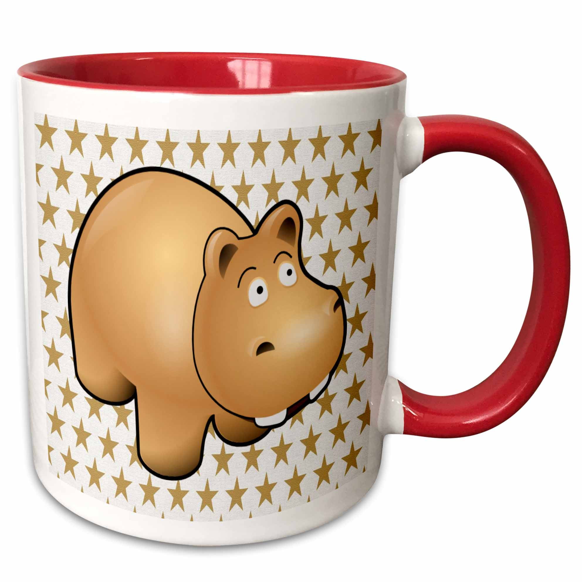 3drose, Image of Tan Cartoon Hippo on Tan Dots, 15oz Two-tone Red Mug ...