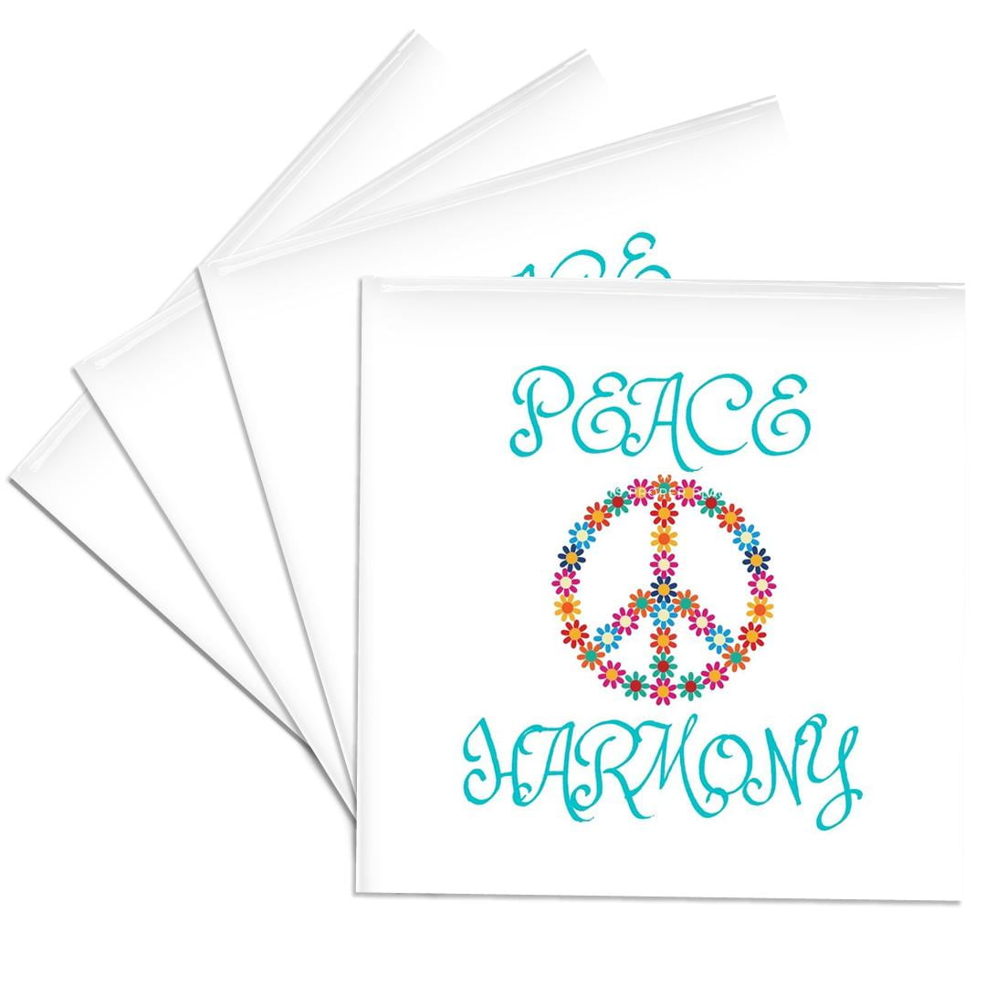 3drose, Image of the Words Peace and Harmony with Peace Sign, Set of 4 ...