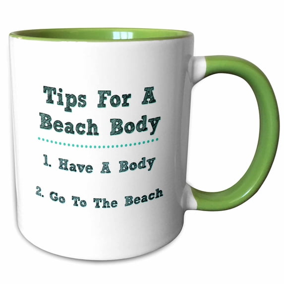3drose, Image of Tips for a Beach Body, 11oz Two-tone Green Mug ...
