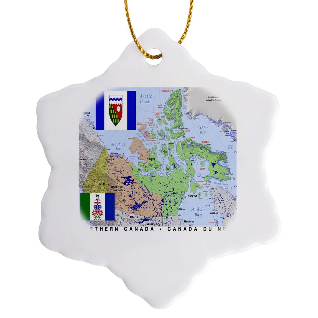3drose, Image of Topo Map of Northern Canada with Flags, 3 inch ...