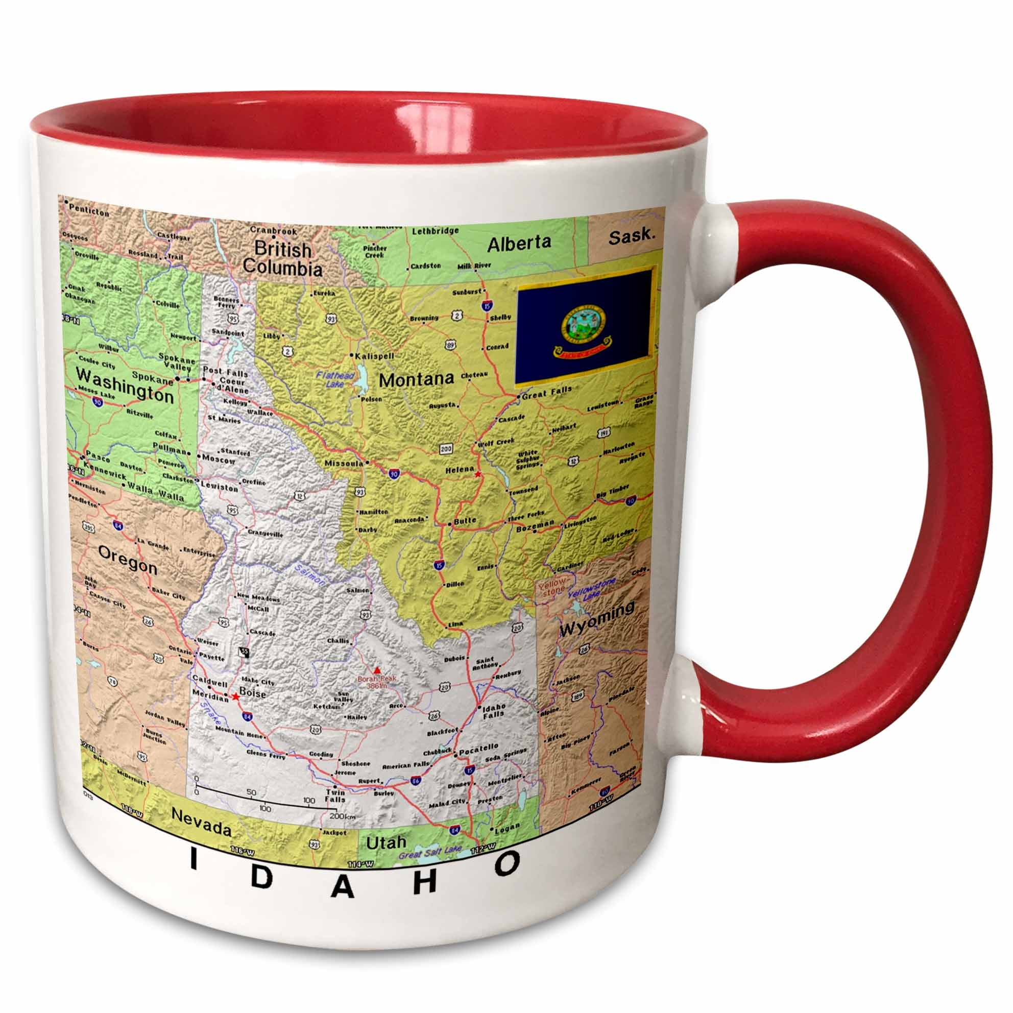 3drose, Image of Topographic Map of Idaho with State Flag, 11oz Two ...