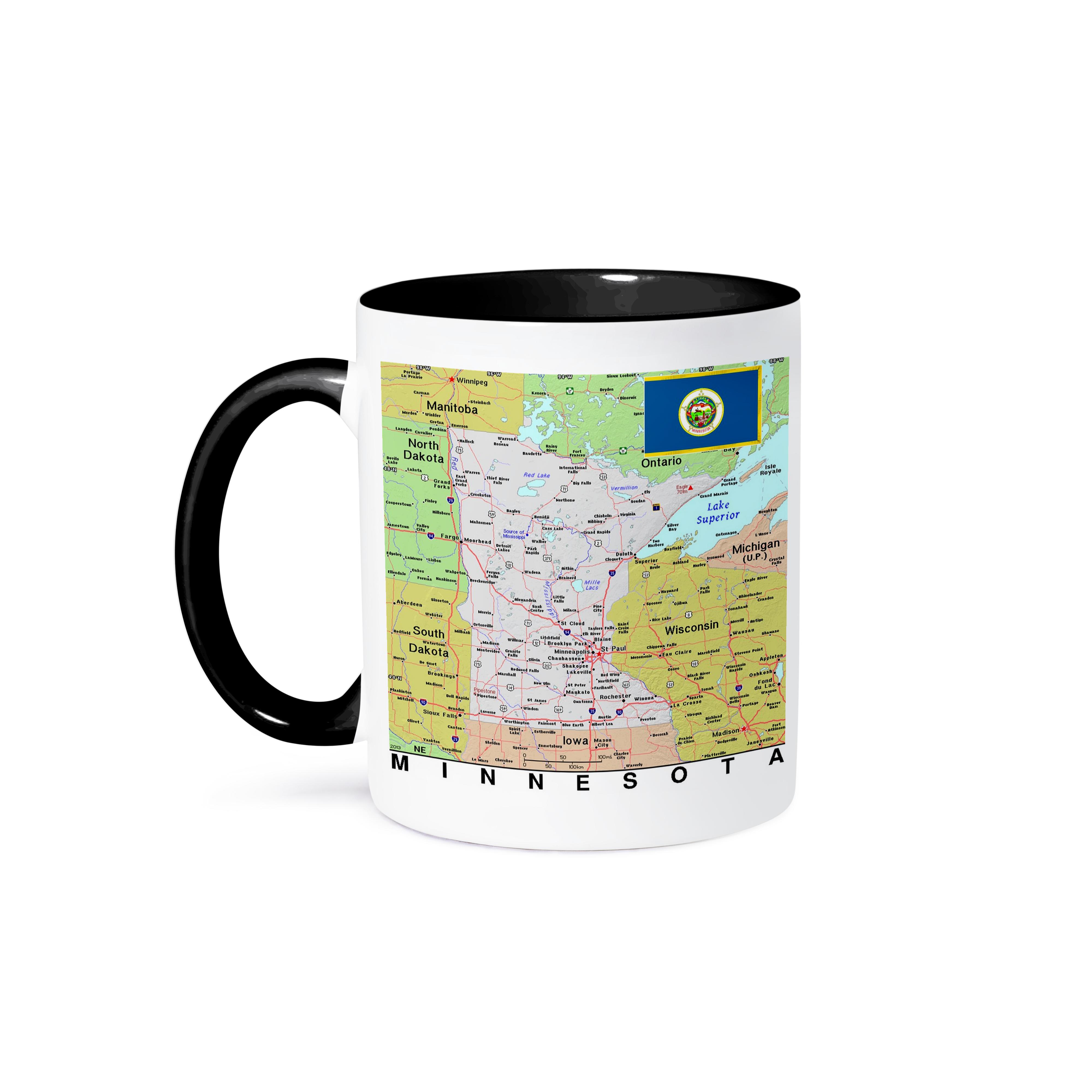 Image Of Topographic Map Of Minnesota With Flag, 11oz Two-Tone Black ...