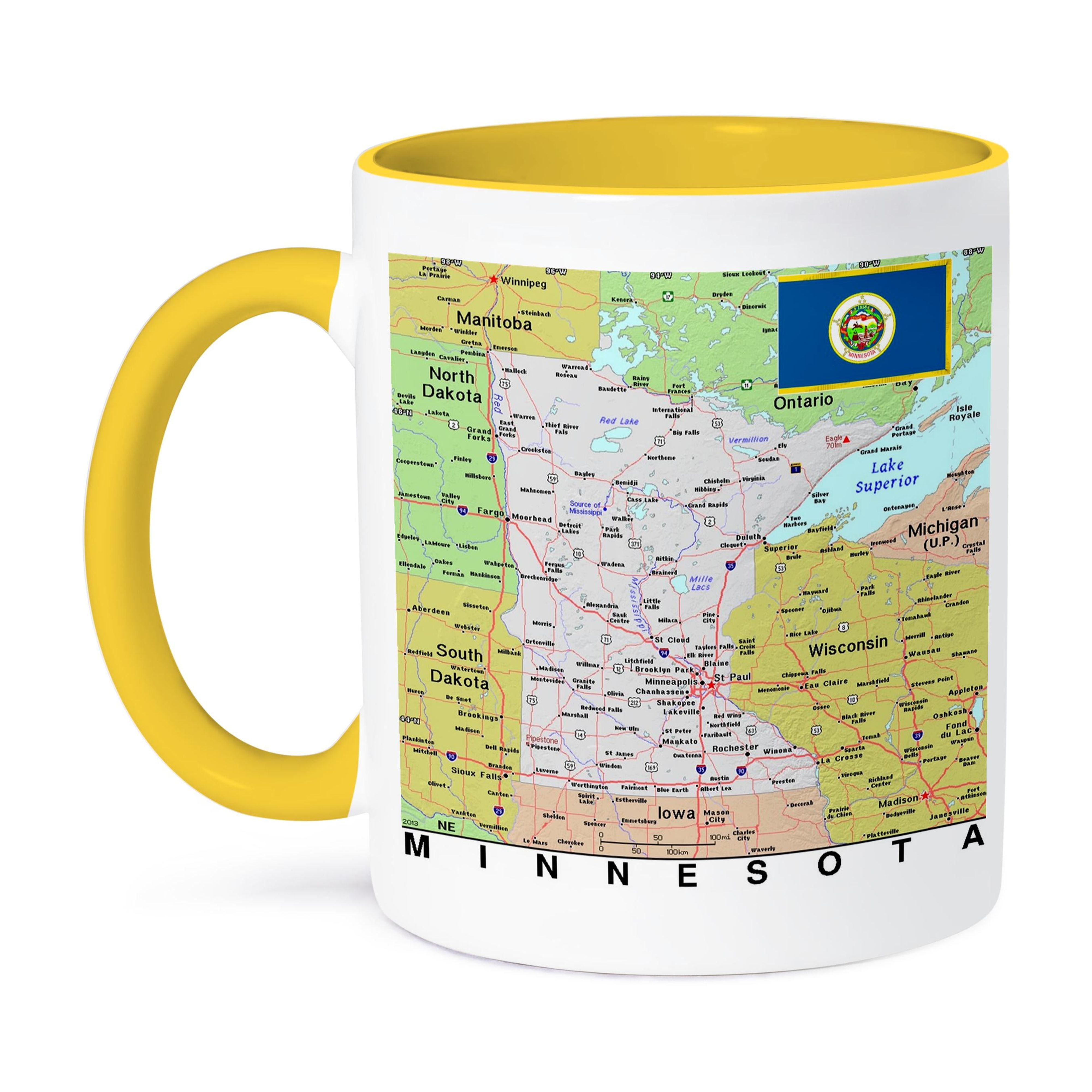 Image Of Topographic Map Of Minnesota With Flag, 11oz Two-Tone Yellow ...