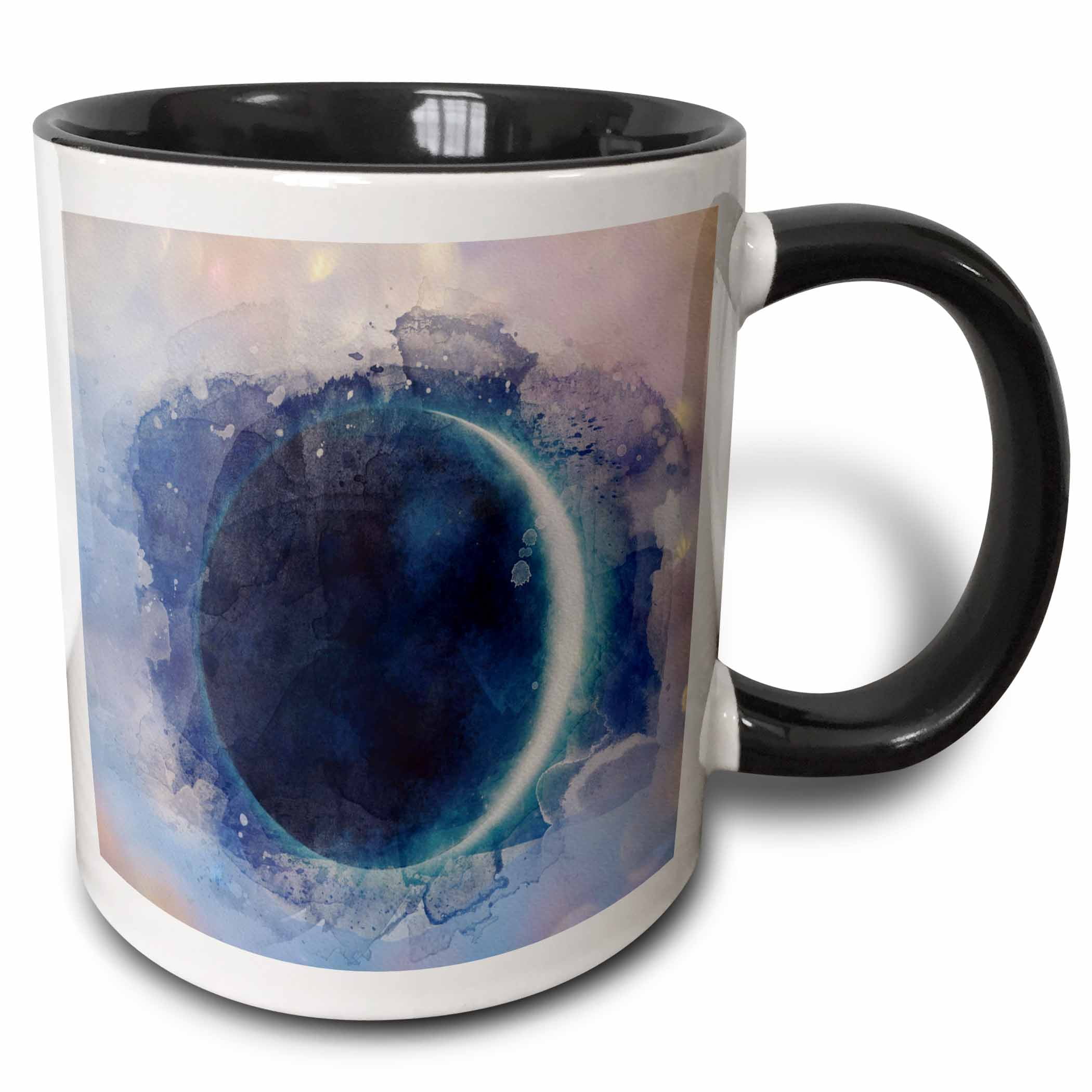 3drose, Image of Watercolor Blue Moon Eclipse, 15oz Two-tone Black Mug ...