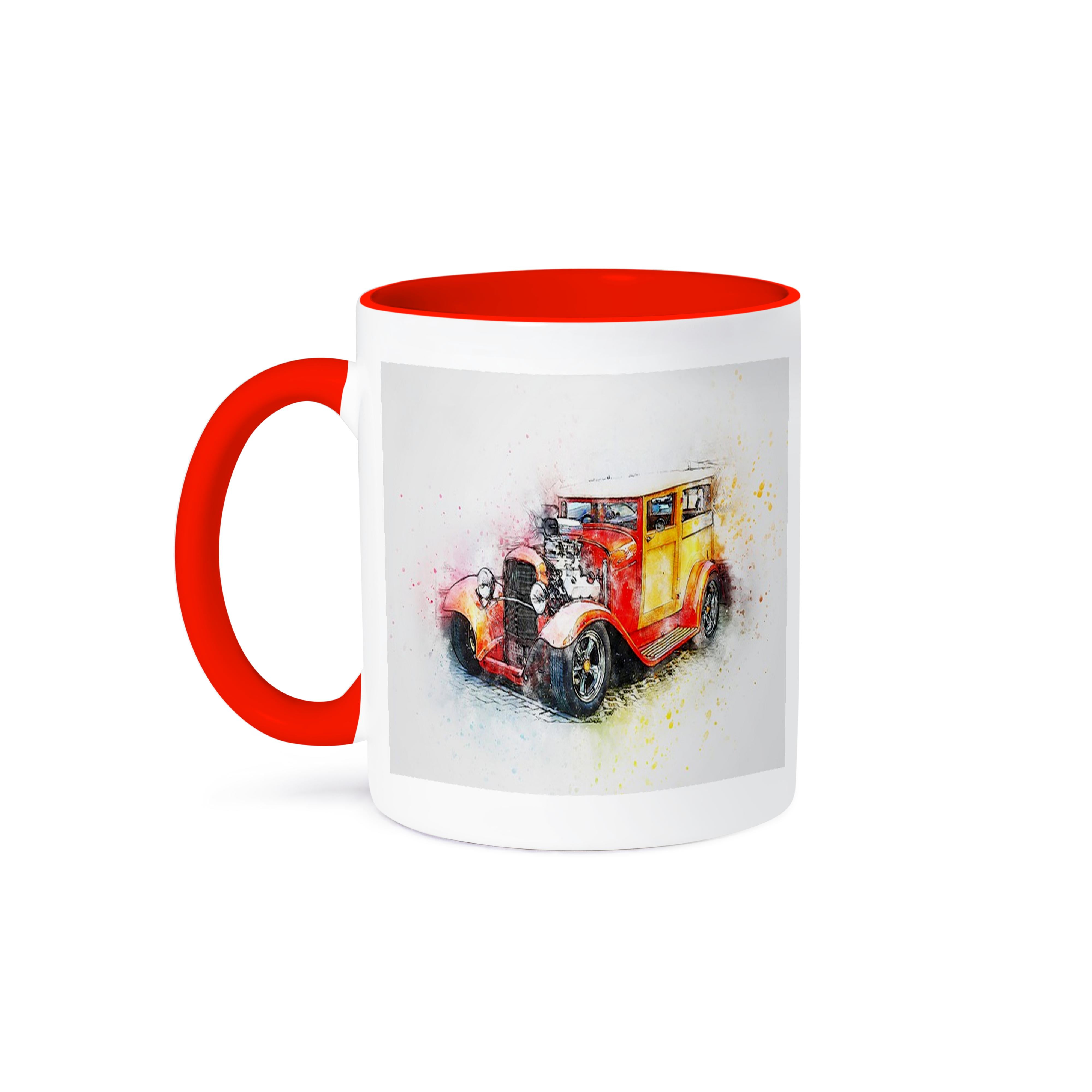 3dRose, Image of Watercolor Of Antique Hot Rod Car, 15oz Two-Tone Red ...
