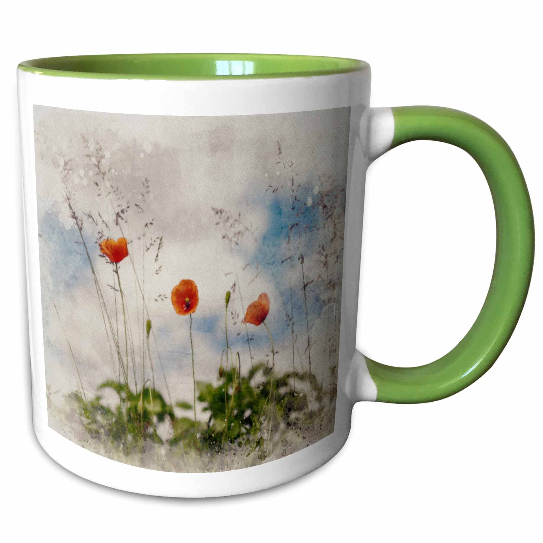 3drose, Image of Watercolor Three Red Poppy Flowers, 15oz Two-tone ...