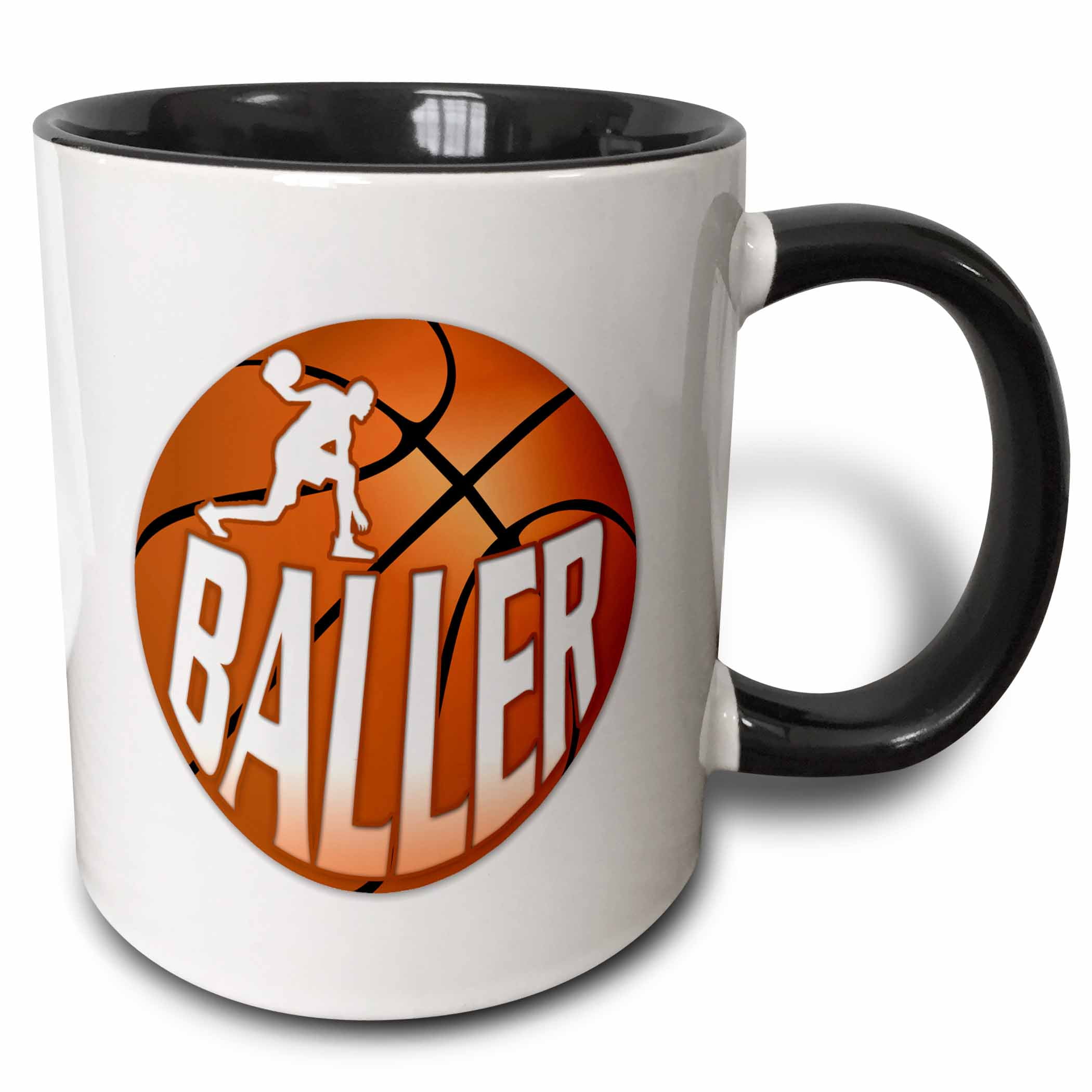3drose, Image of Word Baller with Basketball, 15oz Two-tone Black Mug ...