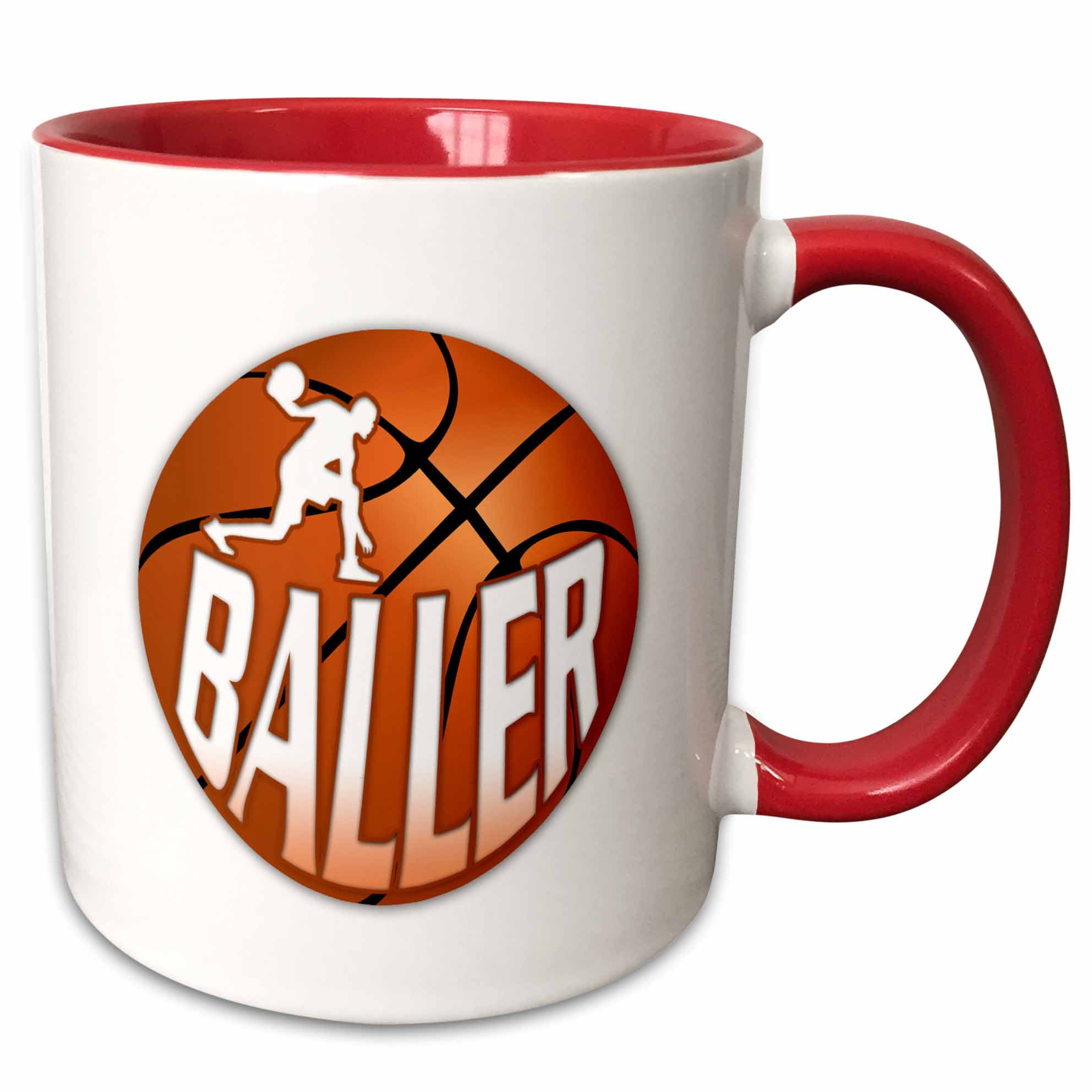 3drose, Image of Word Baller with Basketball, 15oz Two-tone Red Mug ...