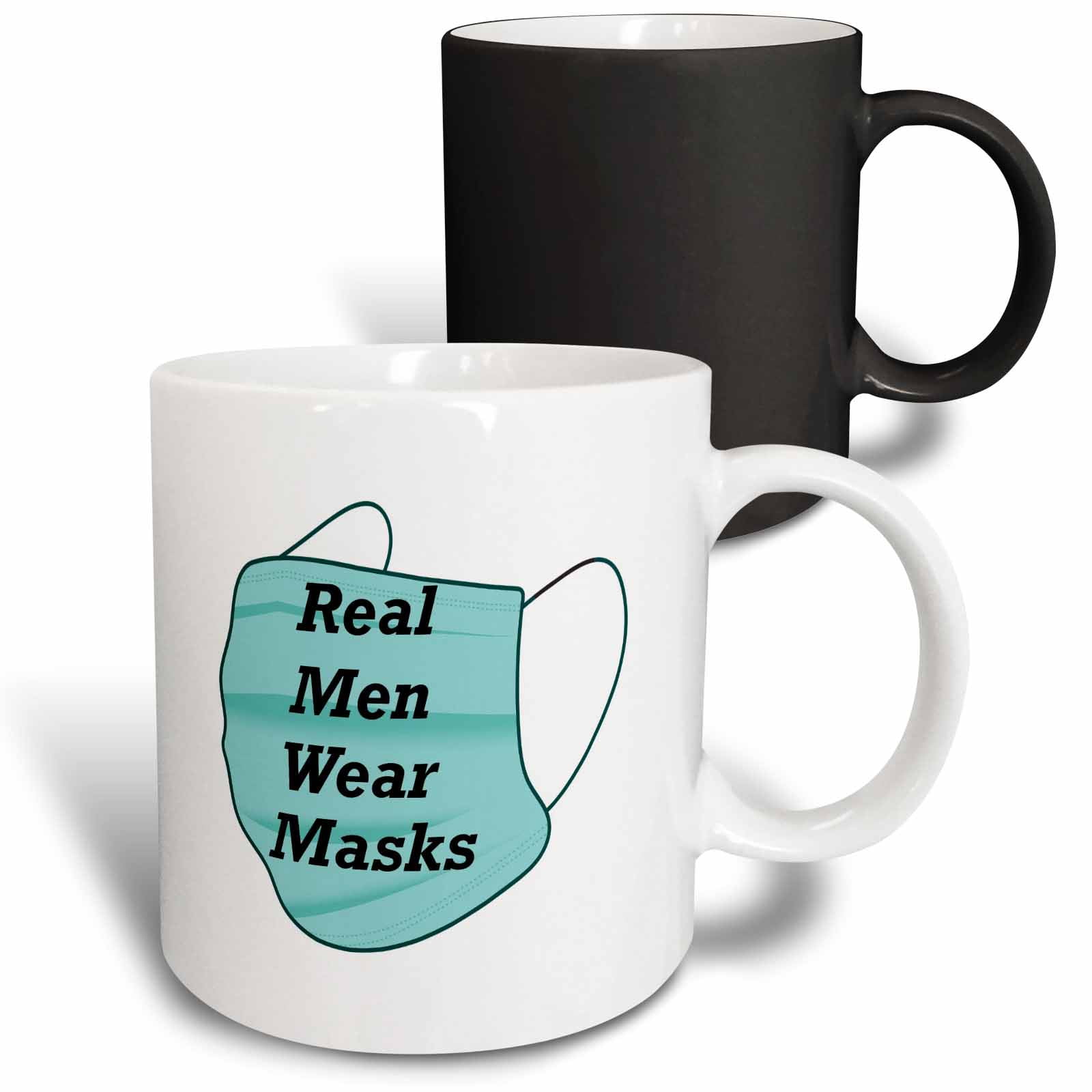 3drose, Image of Words Real Men Wear Masks on Aqua Mask, 11oz Magic ...