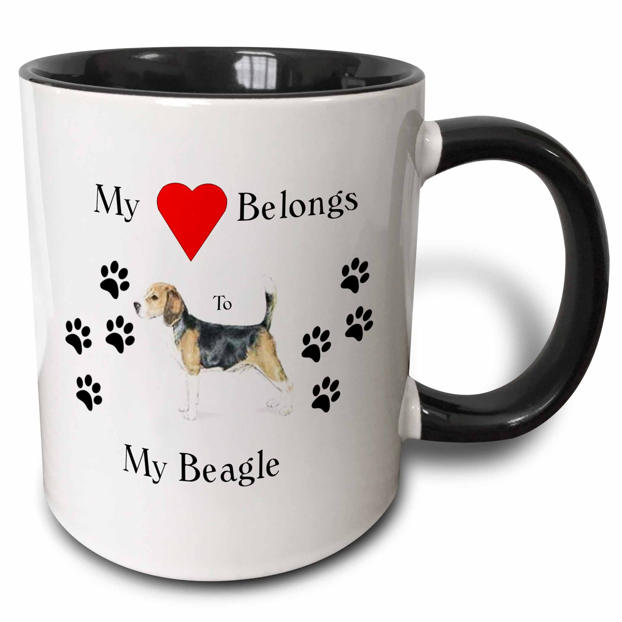 Image of Beagle With Red Heart And Paw Prints 15oz Two-Tone Black Mug ...
