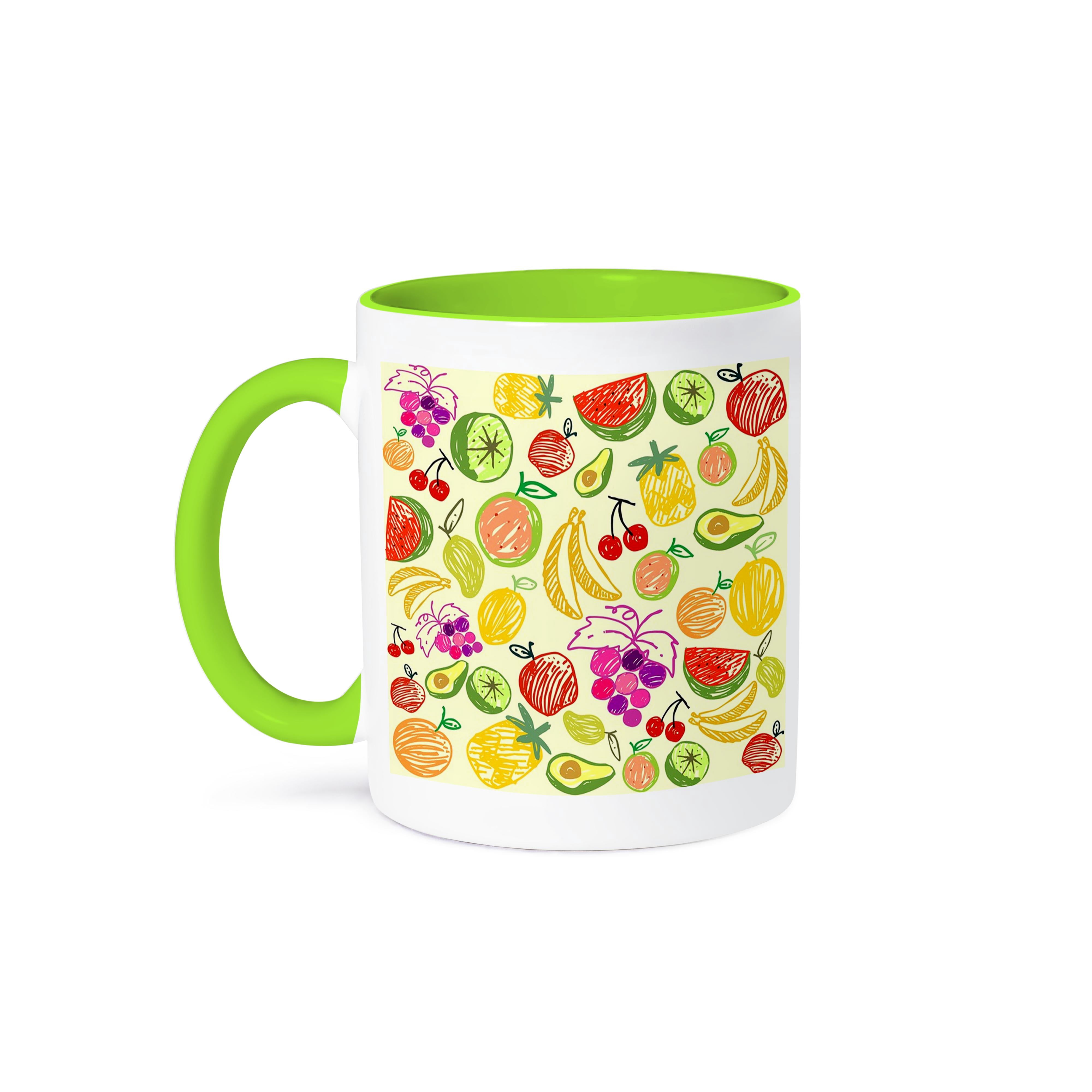 3dRose, Image of Cartoon Fruits and Vegetables, 11oz Two-Tone Green Mug ...
