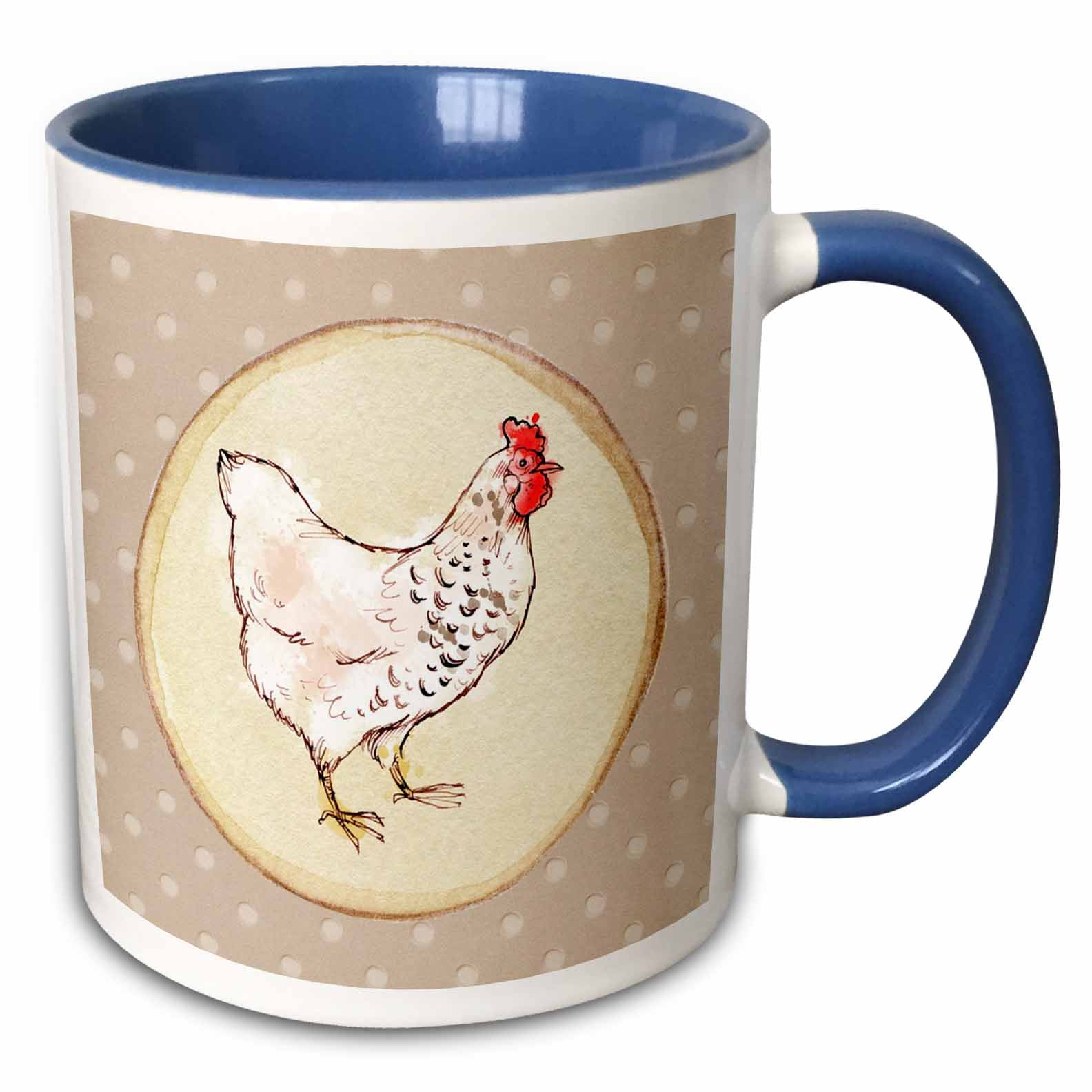 Image of Cartoon Hen On Tan Dots 11oz Two-Tone Blue Mug mug-302496-6 ...