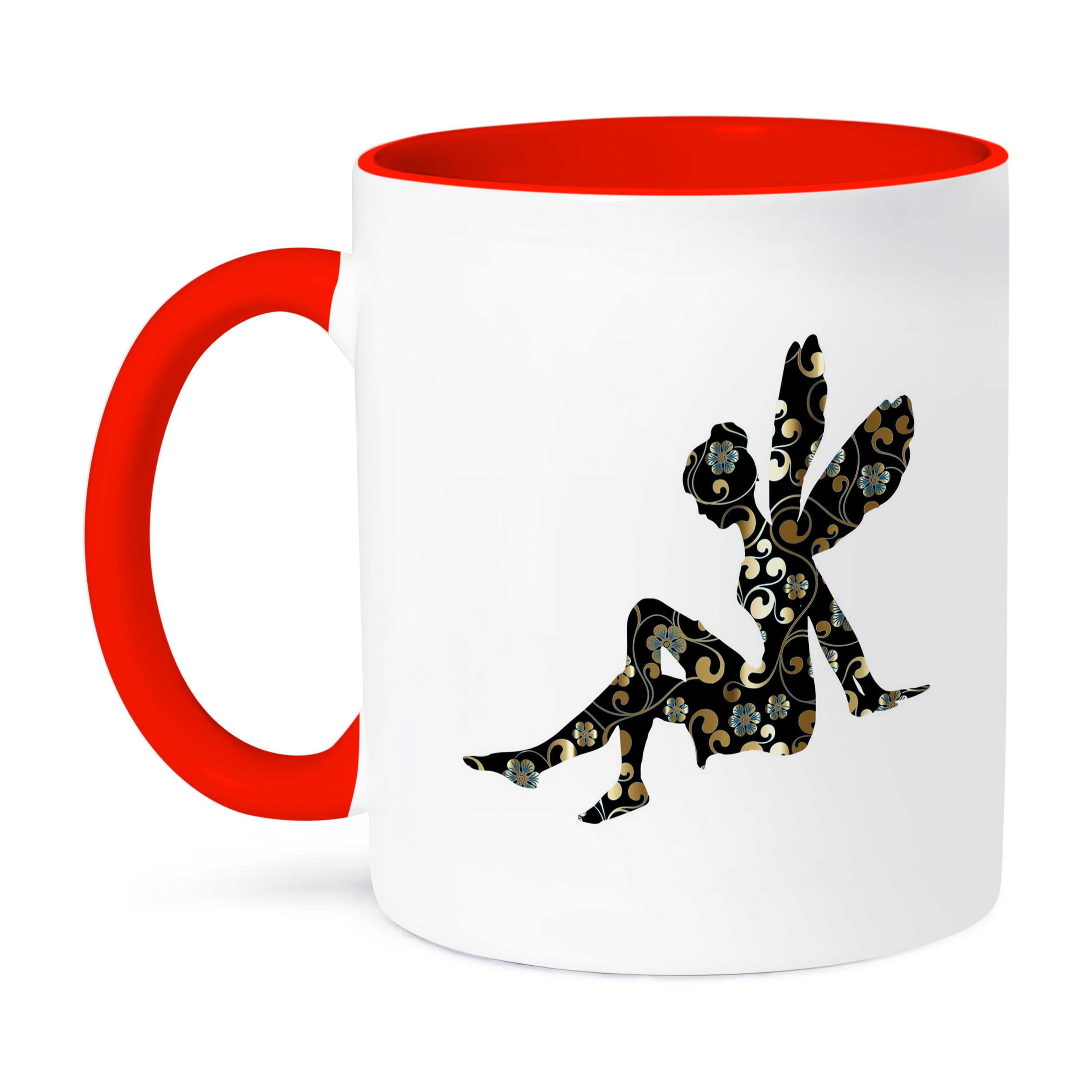 3dRose, Image of Fairy In Metallic Gold and Black, 11oz Two-Tone Red ...