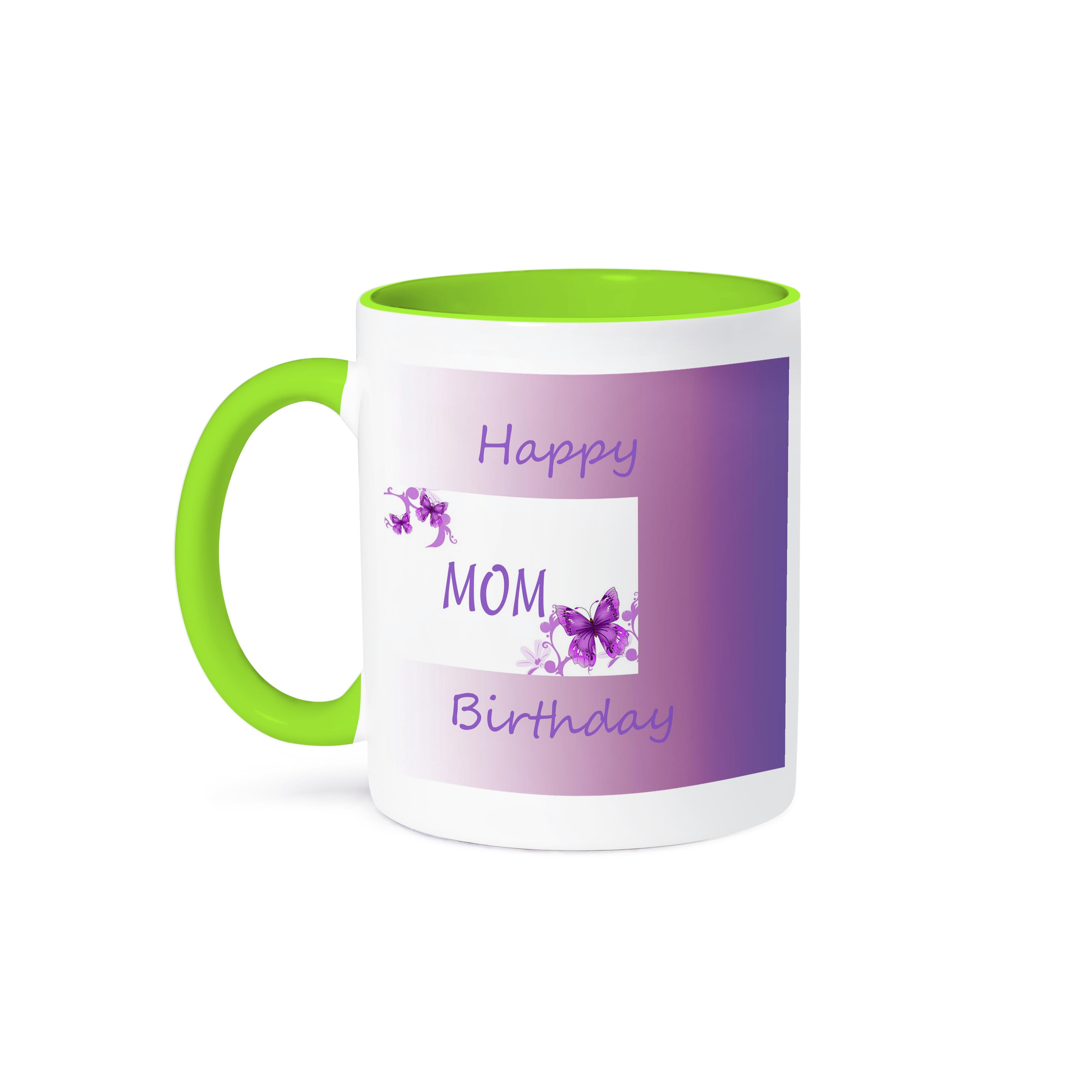 3dRose, Image of Happy Birthday Mom With Violet Butterflies, 15oz Two-Tone Green Mug - Walmart.com