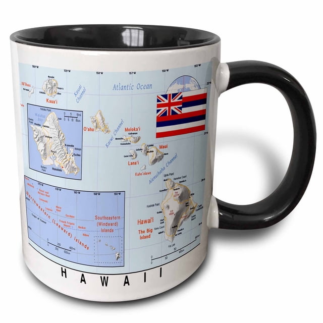 Image of Hawaiian Islands Topographic Map With Flag 15oz Two-Tone Black ...